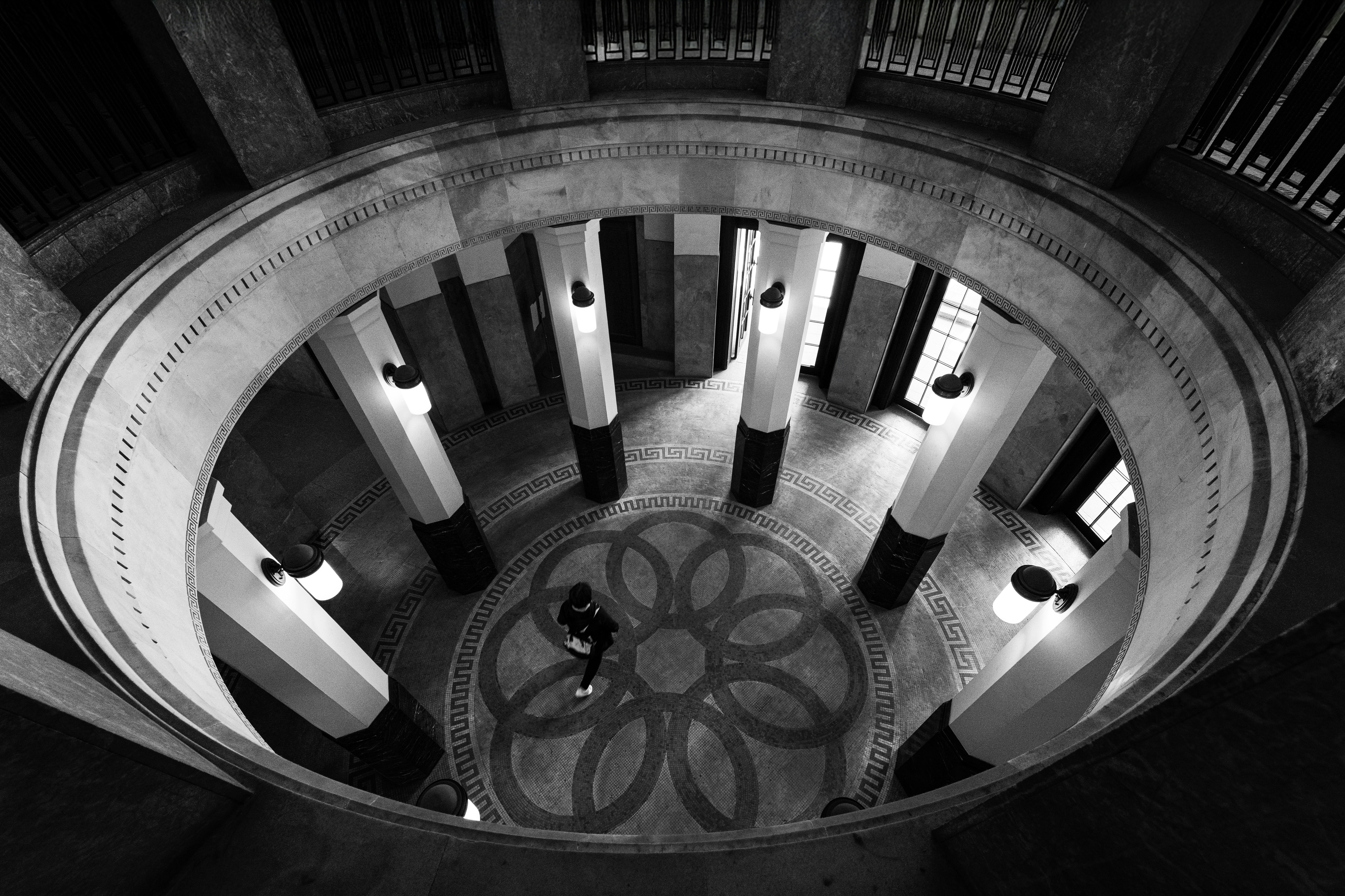 Spiral Atrium: A Bird’s-Eye Orbit Around the Circular Hall