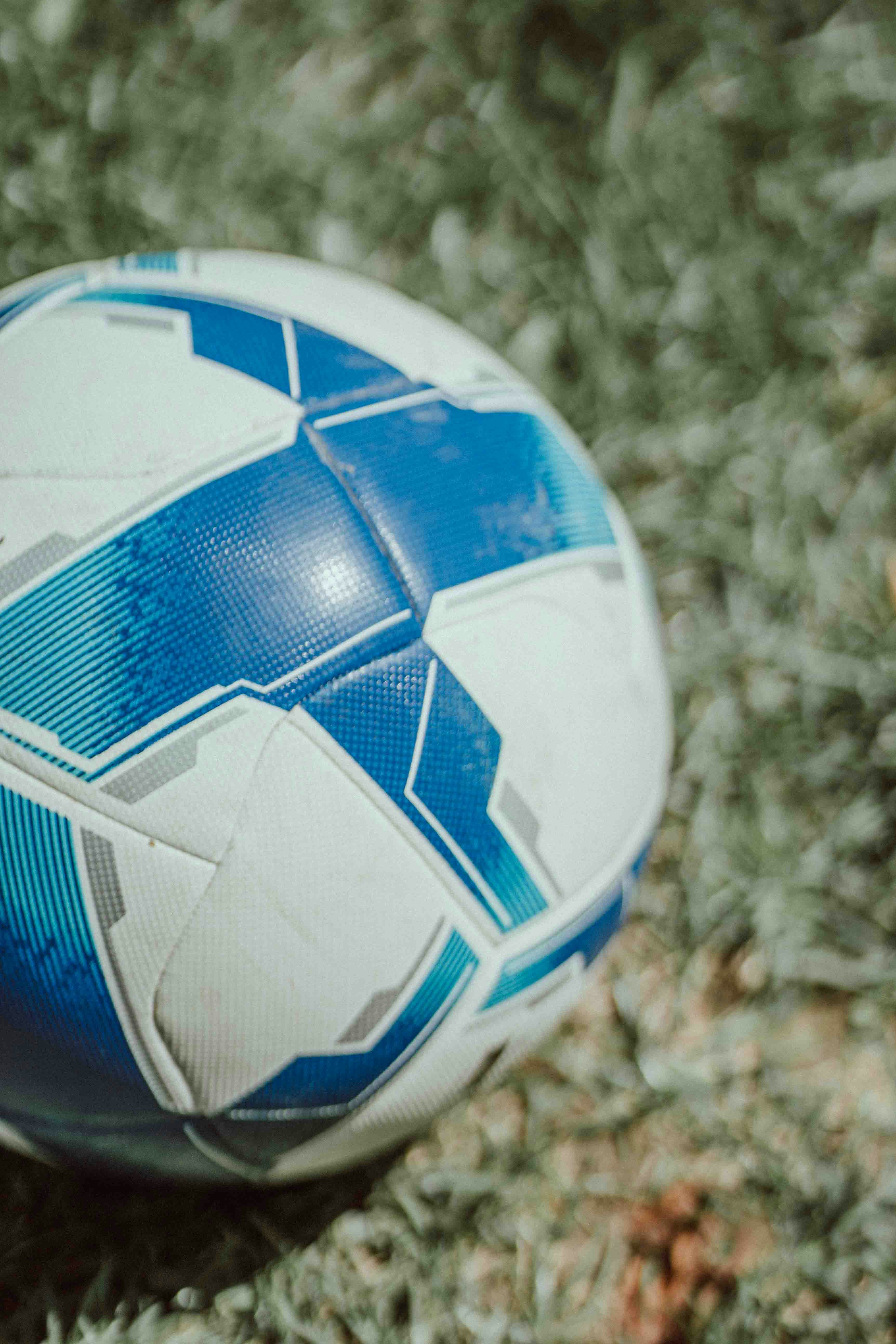 Blue-Tiled Ball in Sunlit Grassland