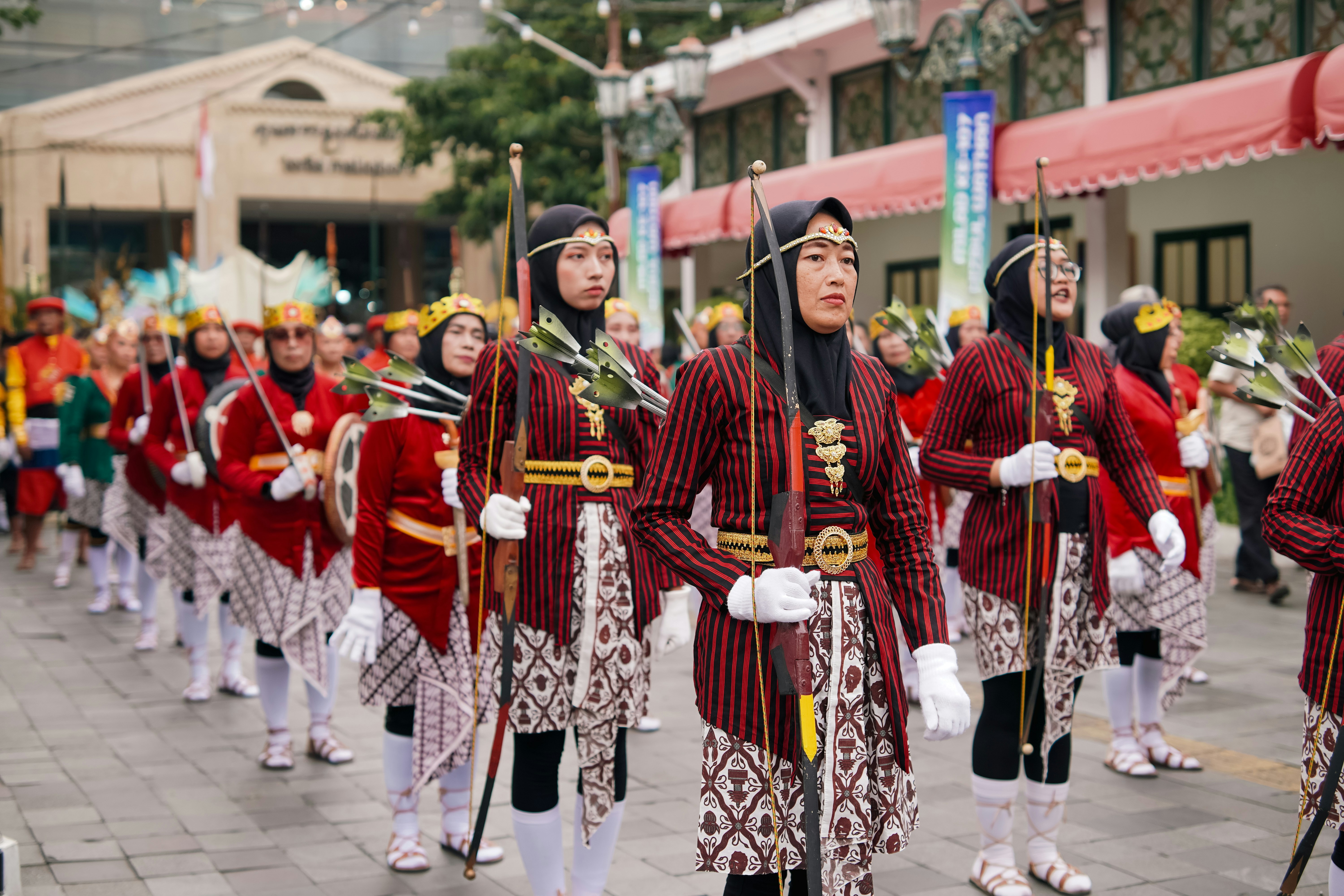Marching Colors: Frontline Guard in Red Striped Regalia