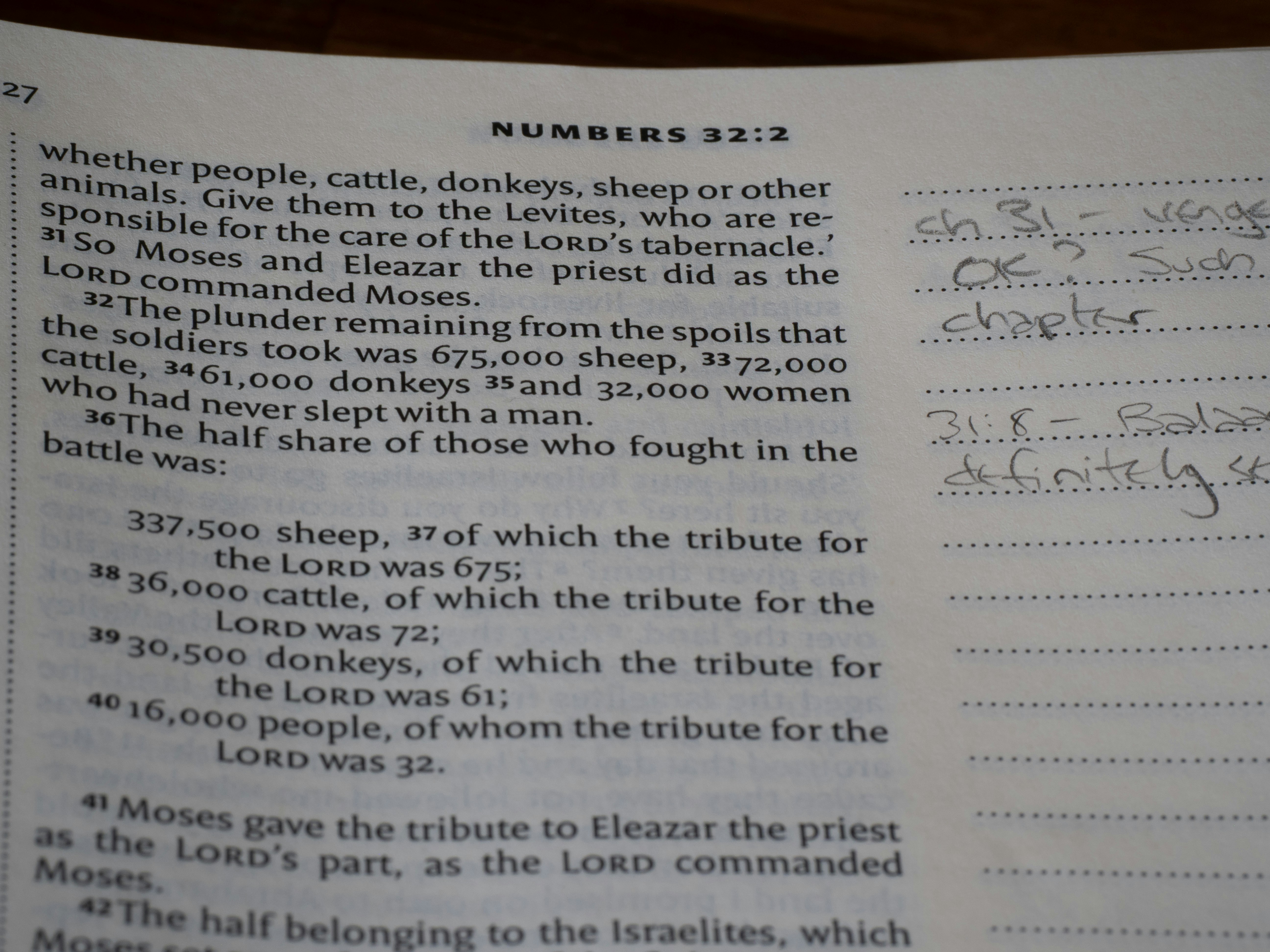 Annotated Bible Page: Numbers 32-2 with Margin Notes