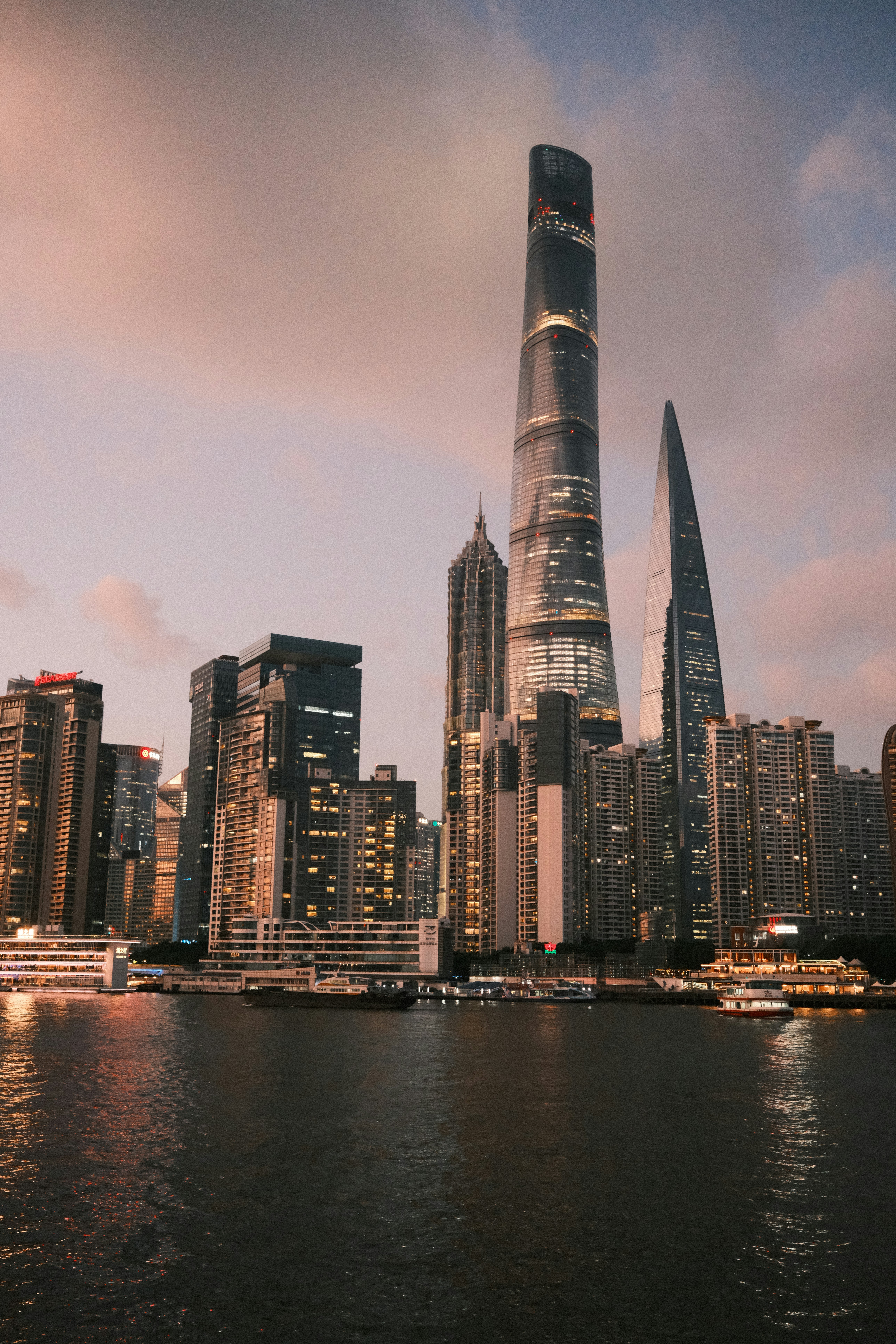 Tall Confluence of Glass: City Skyline at Dusk