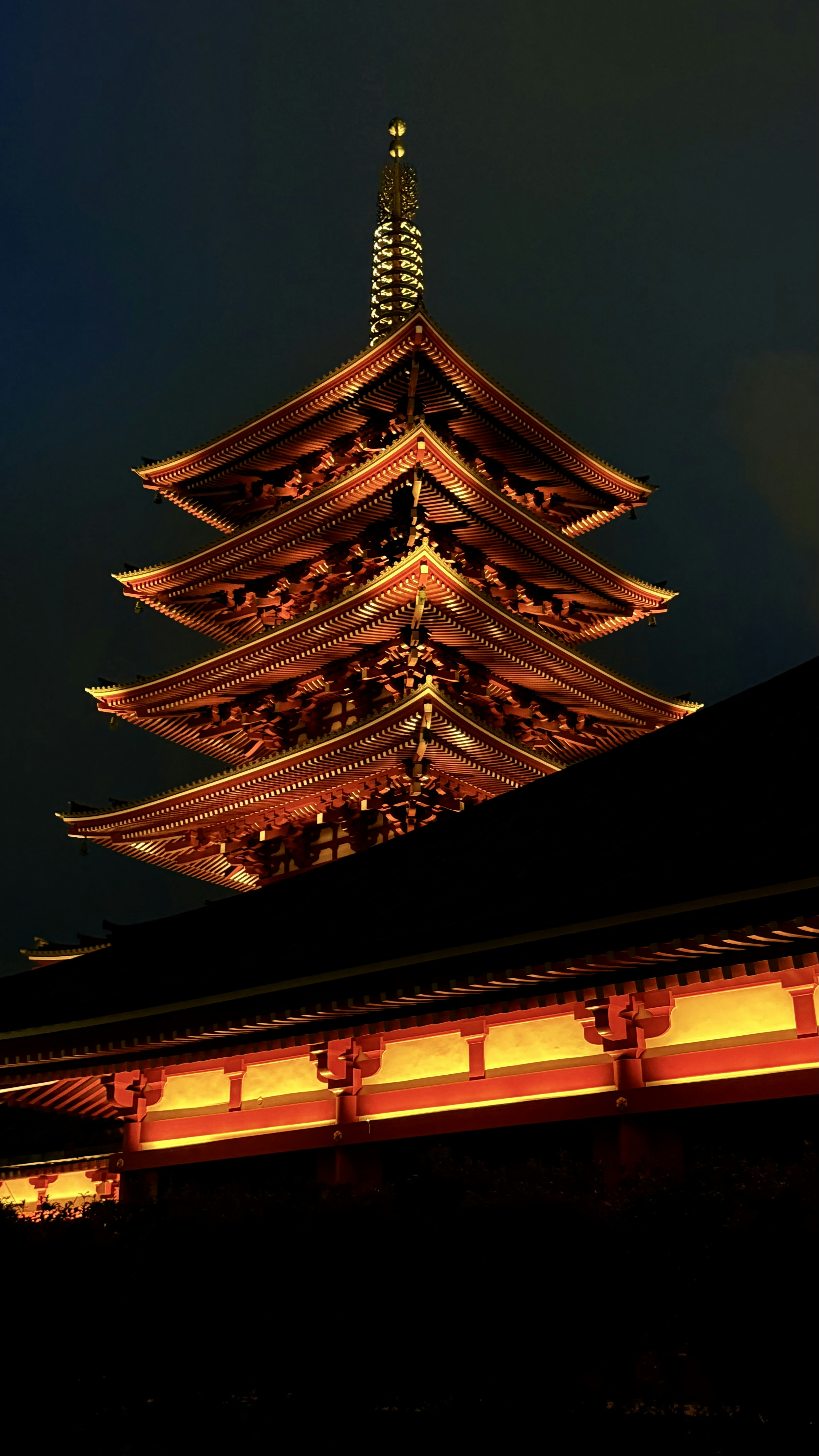 Moonlit Pagoda: A Five-Tier Crown Rising Over Lanterned Roofline