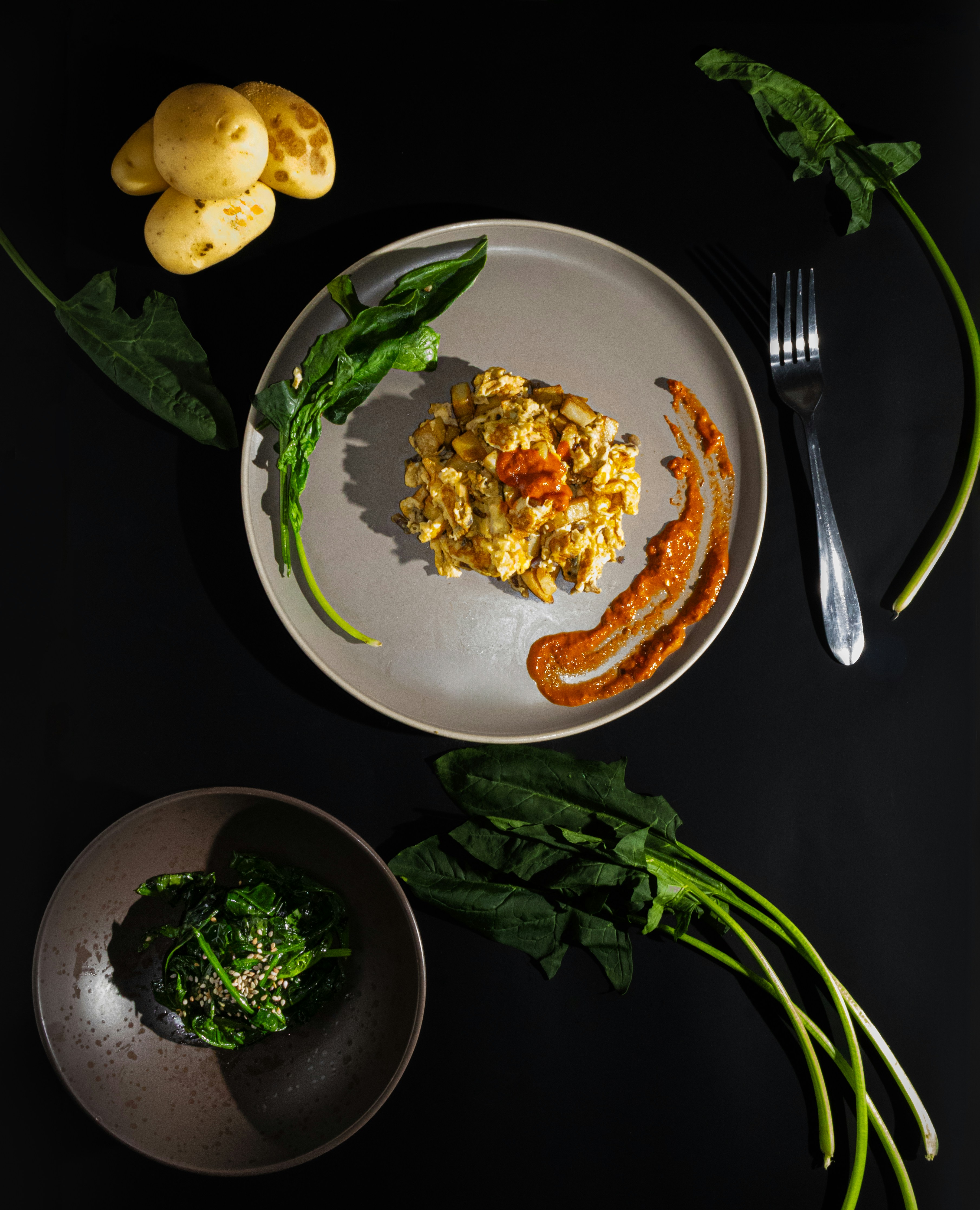 Golden Scramble on a Midnight Plate