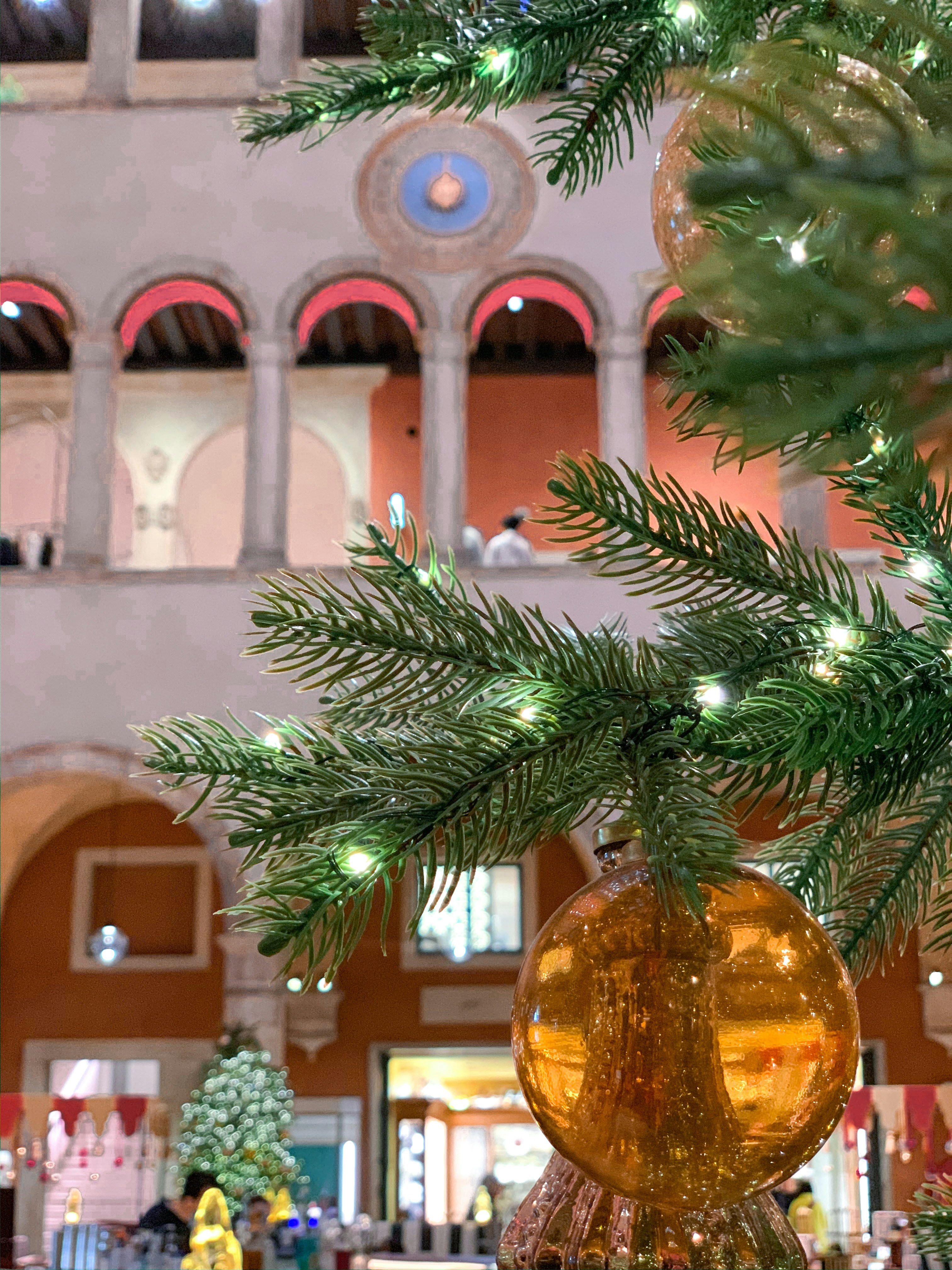 Festive Italian architecture and warm Mediterranean details in Venice during Christmas, Italy.