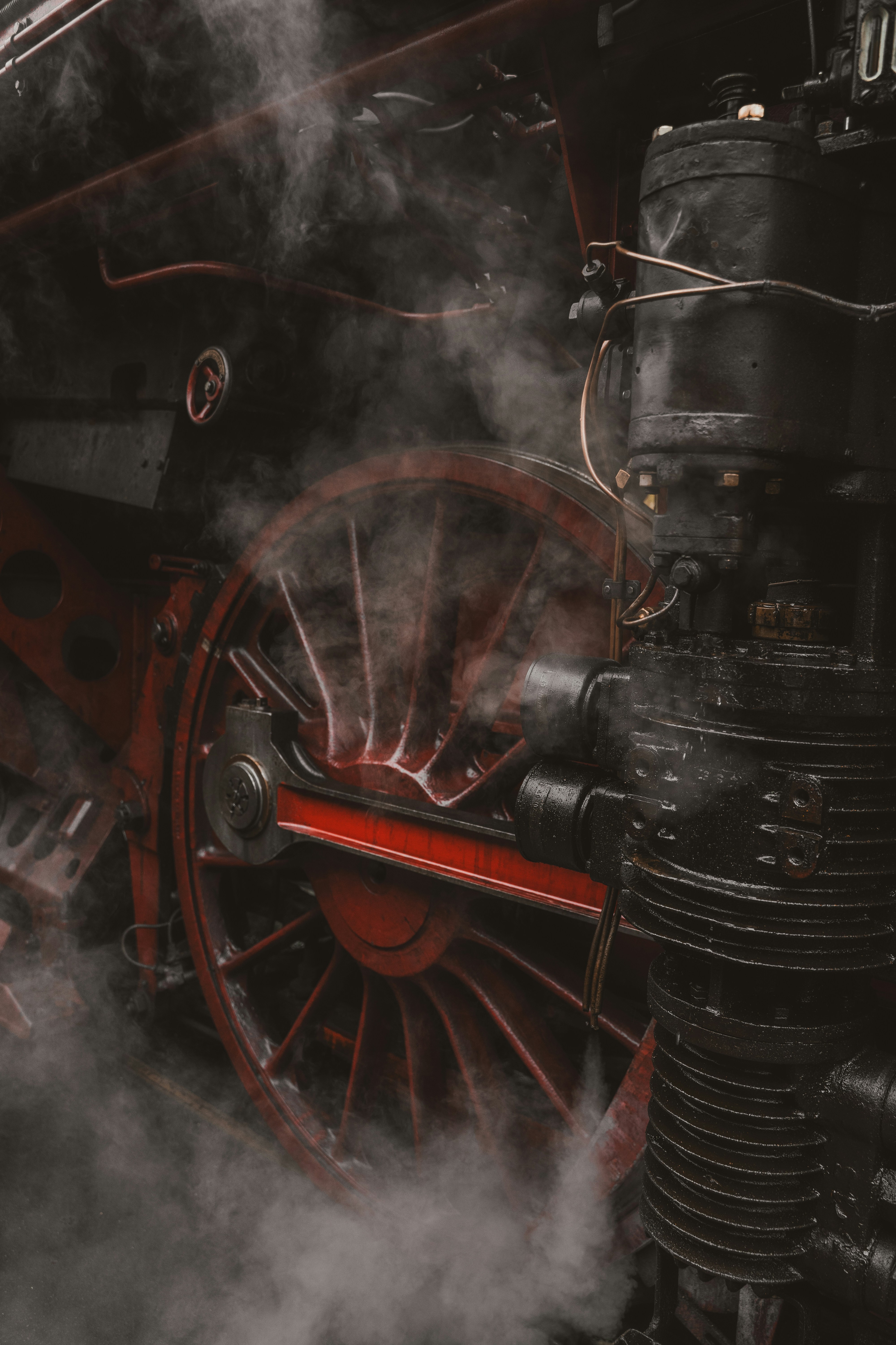 Iron Heartbeat: Steam Engine in Red Shadow