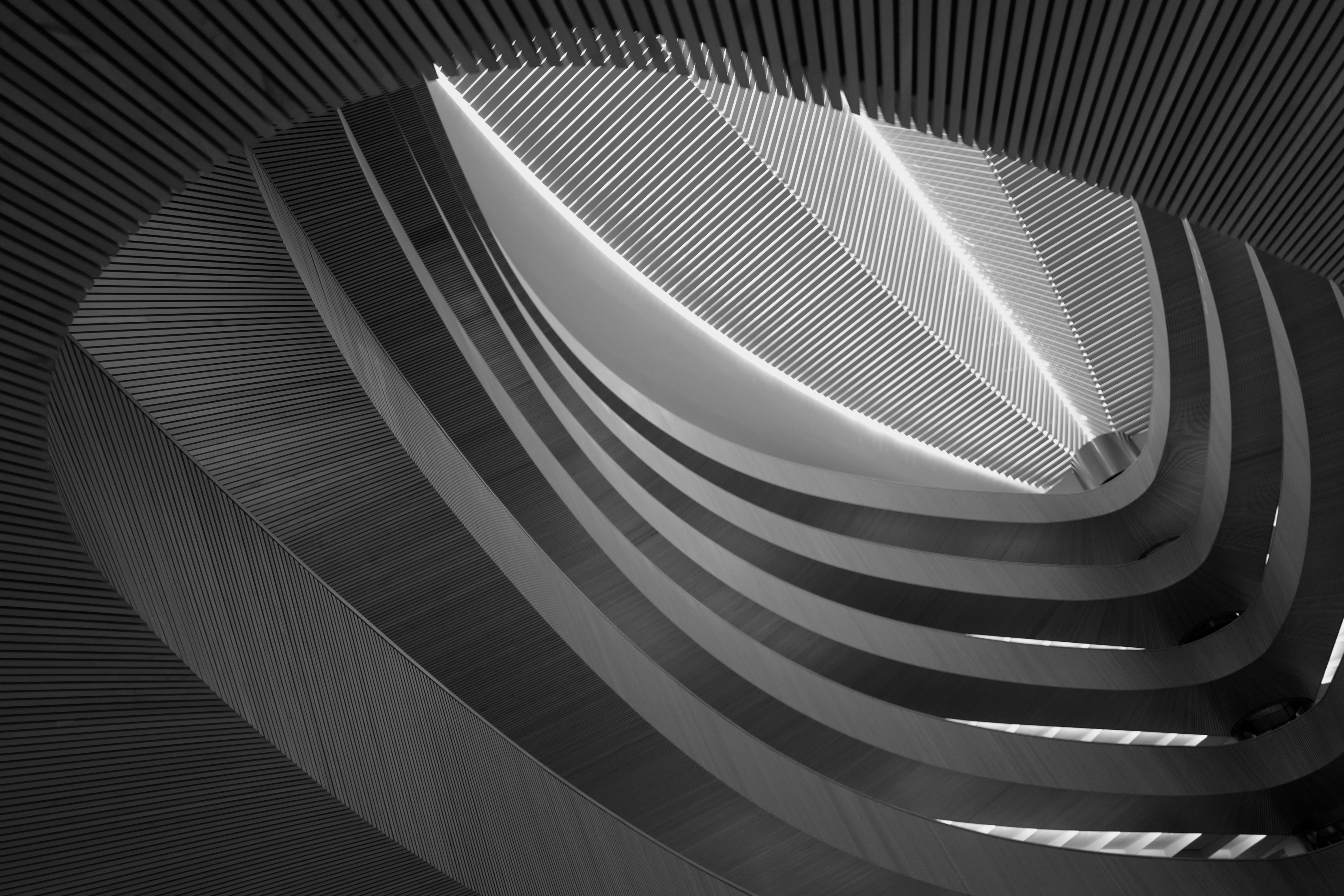 Spiral Atrium: A Study in Monochrome Geometry