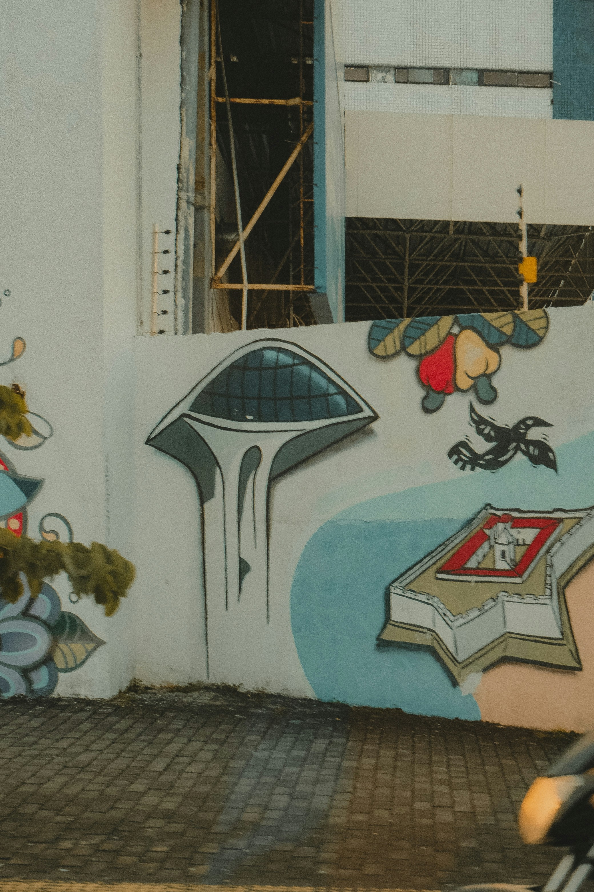 Graffiti Planet: A Futuristic UFO Lands beside Neon Tiles