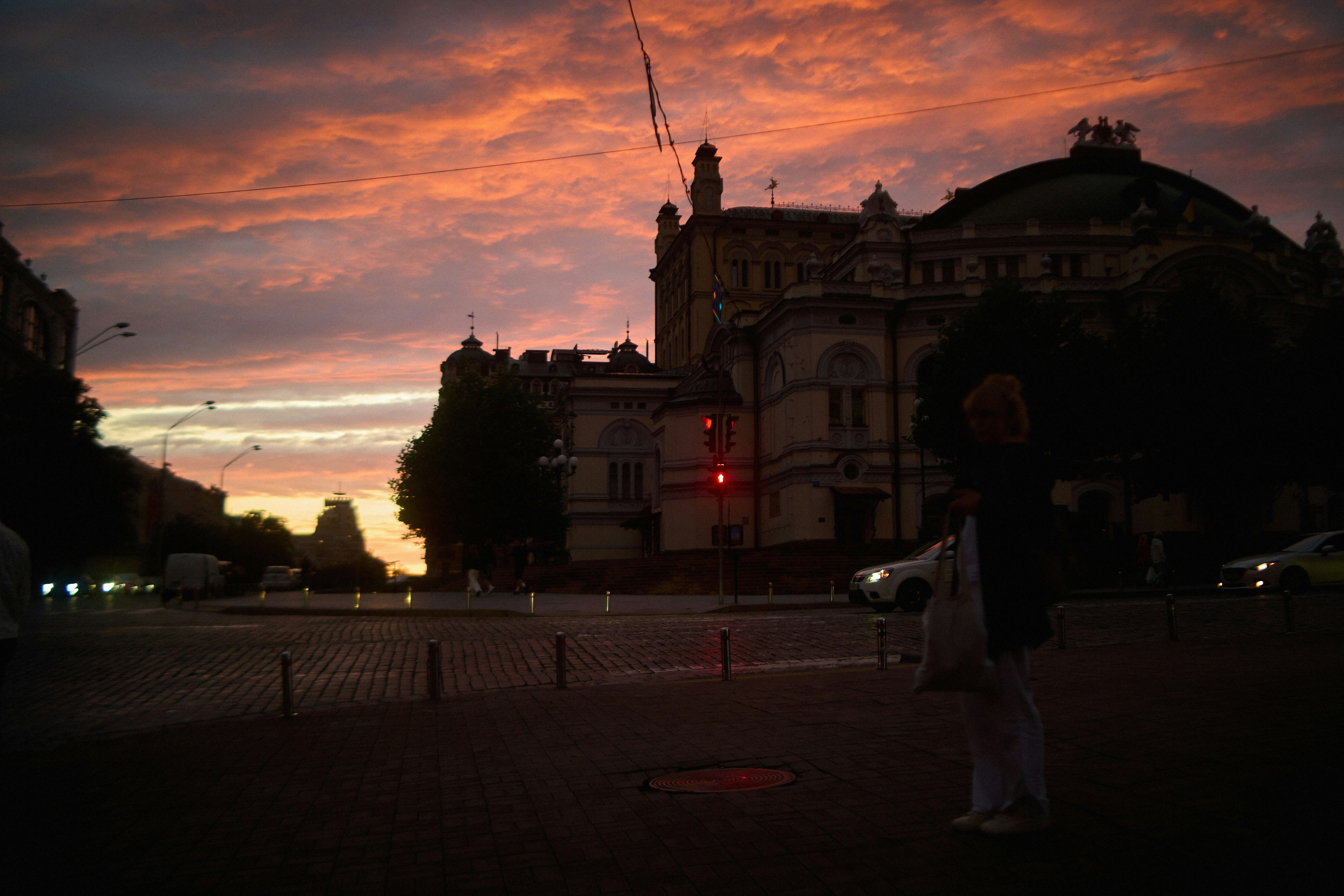 Sunset Silhouette by a Historic Facade