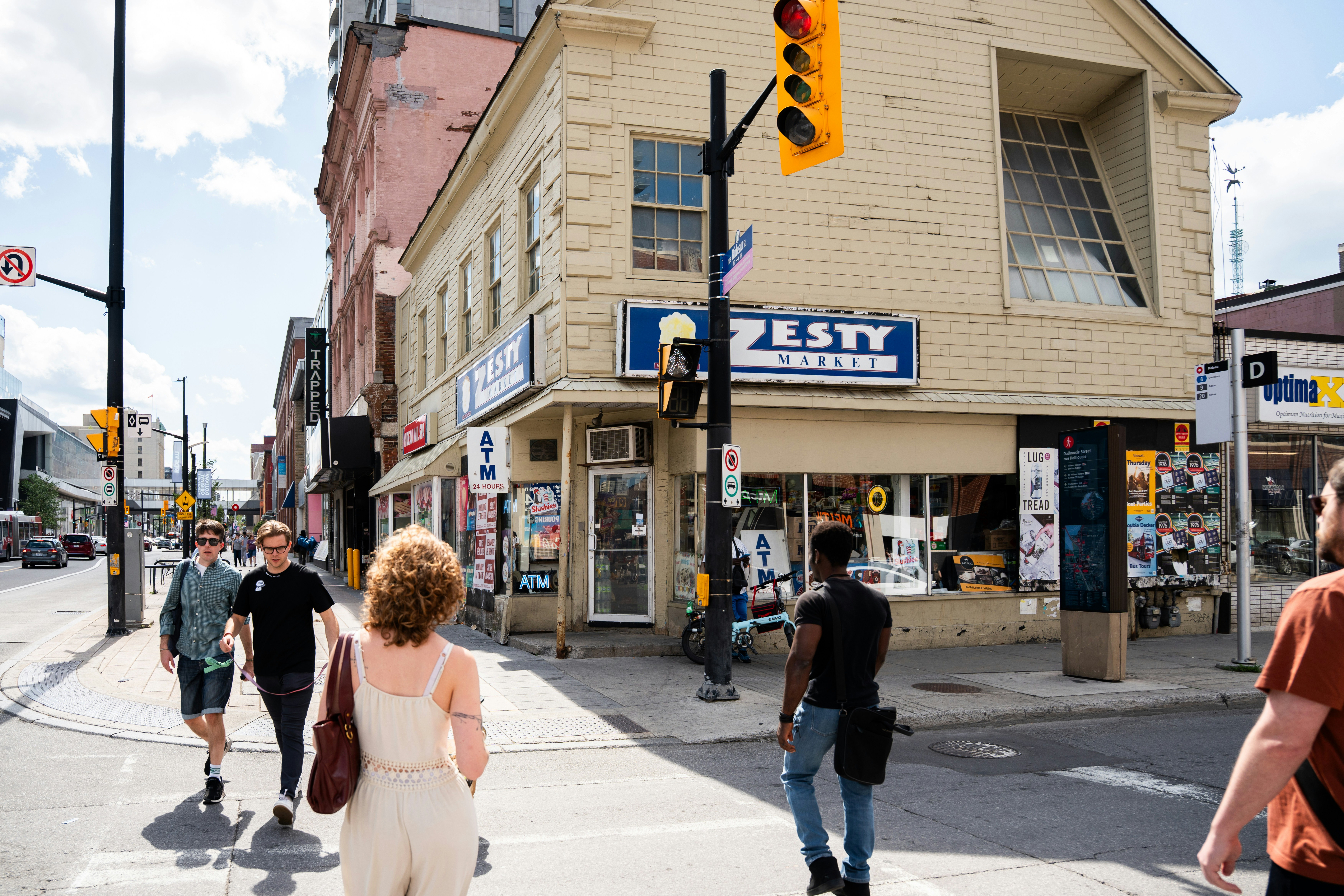 Pedestrian Crossing at a Busy Town Corner