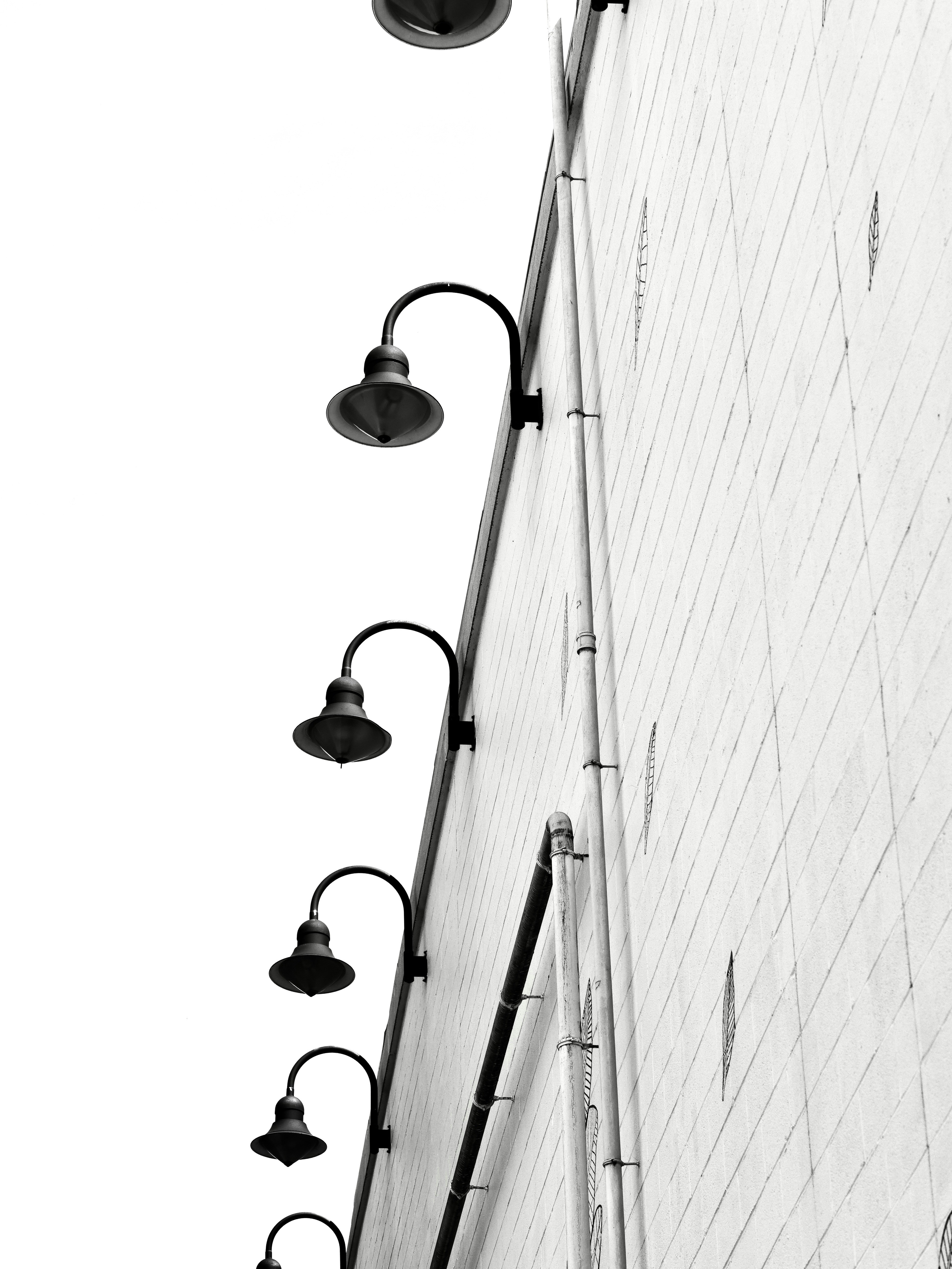 Street Lamps March Along a White Facade