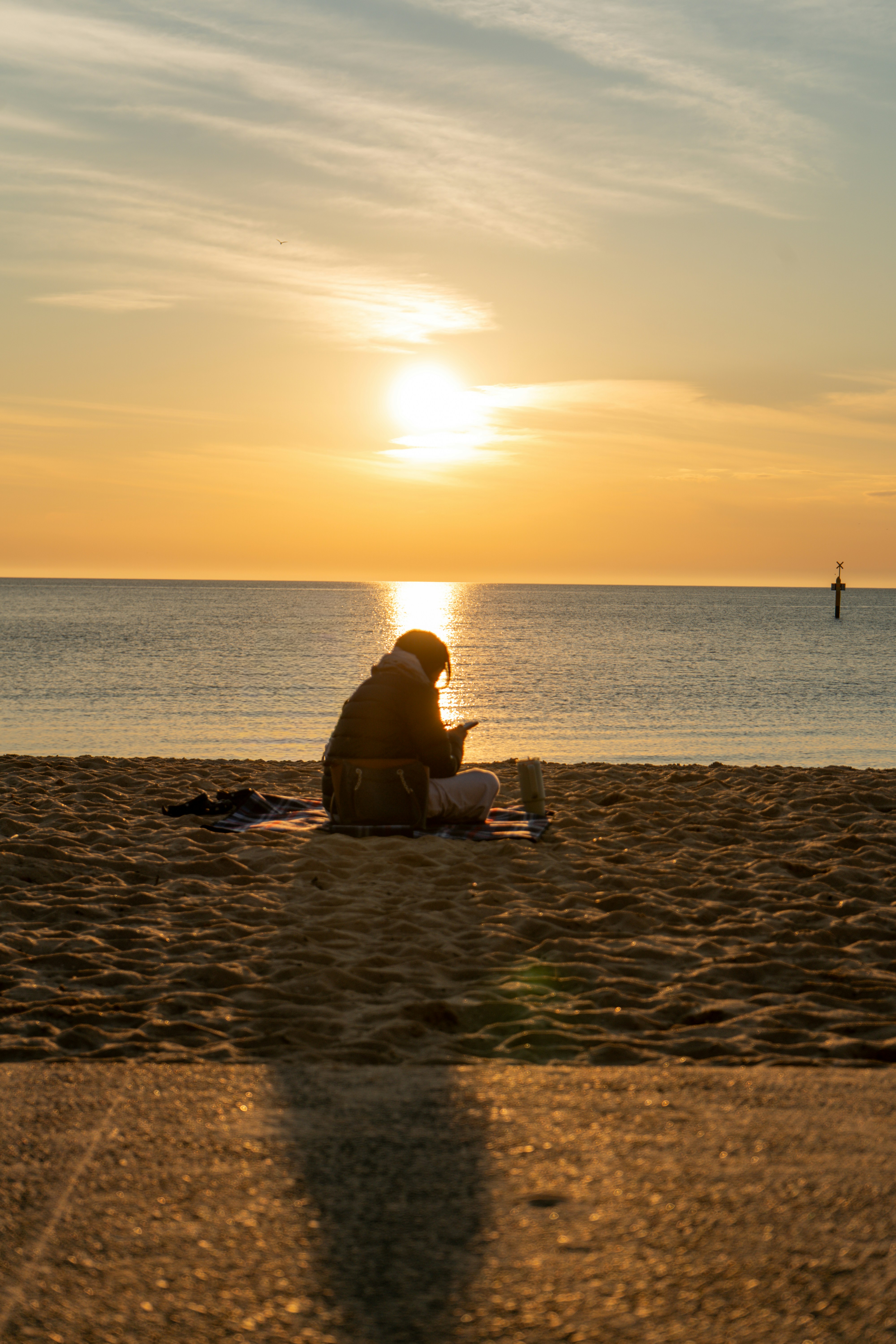 Sunlit Solitude: A Quiet Moment on the Beach at Dusk