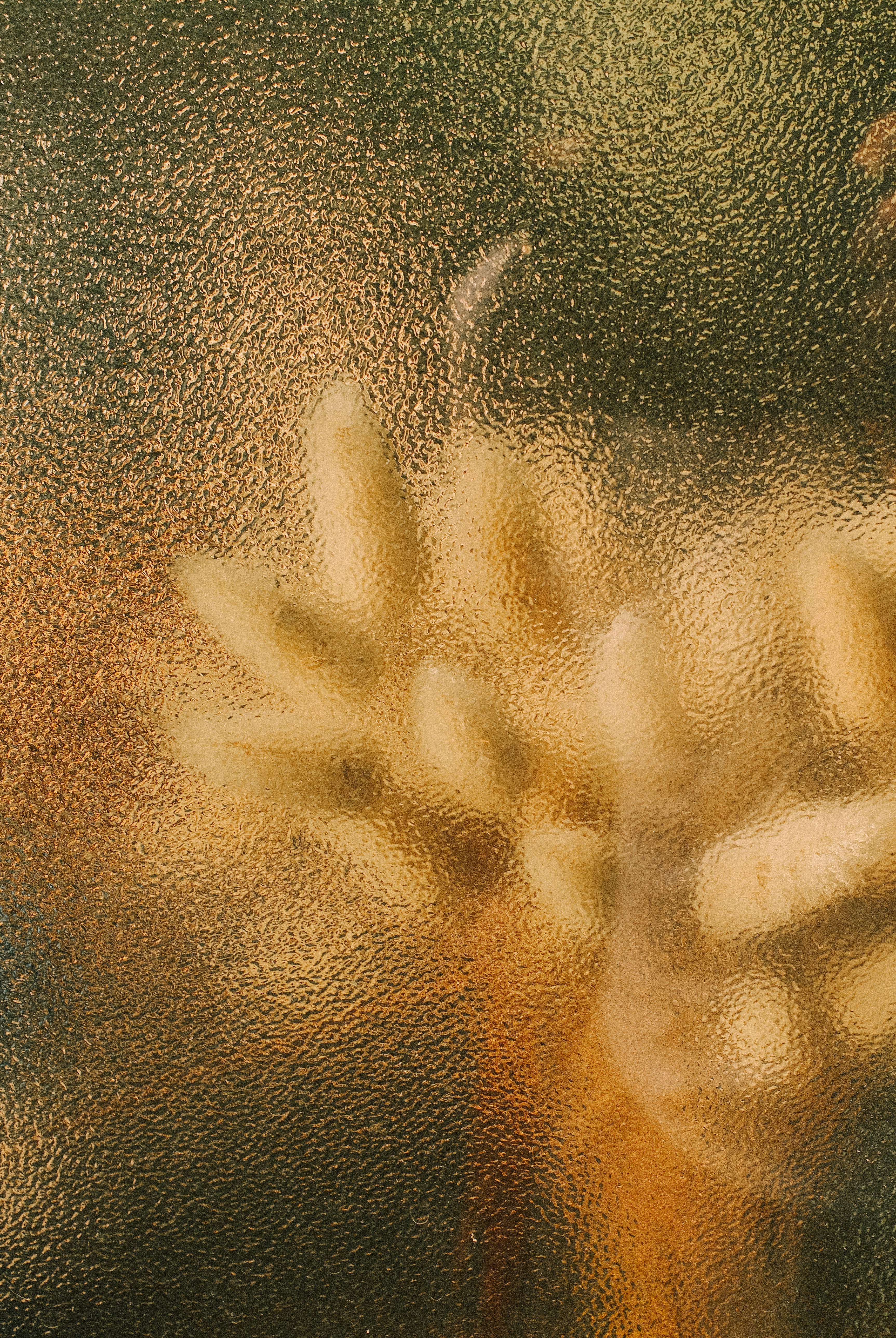Hands Against Frosted Glass: A Warm Gesture in Blur