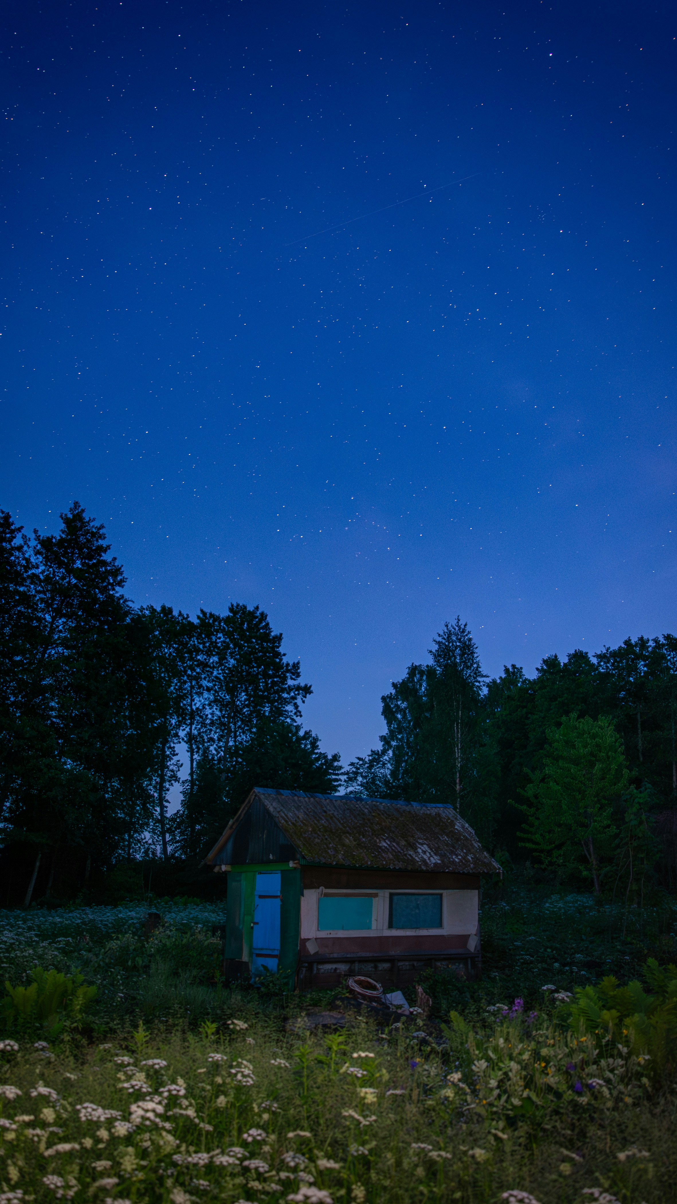 Moonlit Cabin Beneath a Starry Night