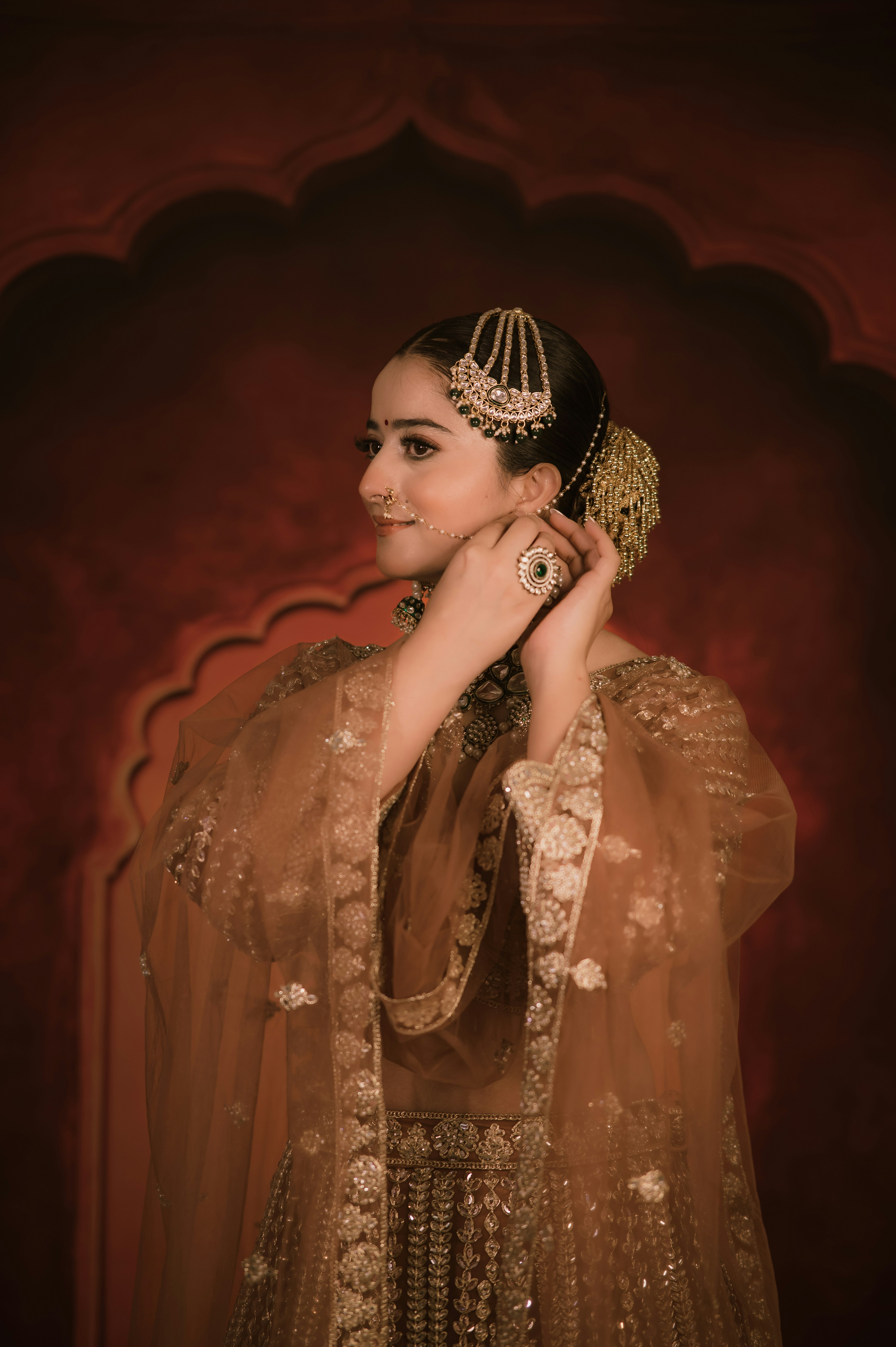 Graceful Bride in Golden Veil