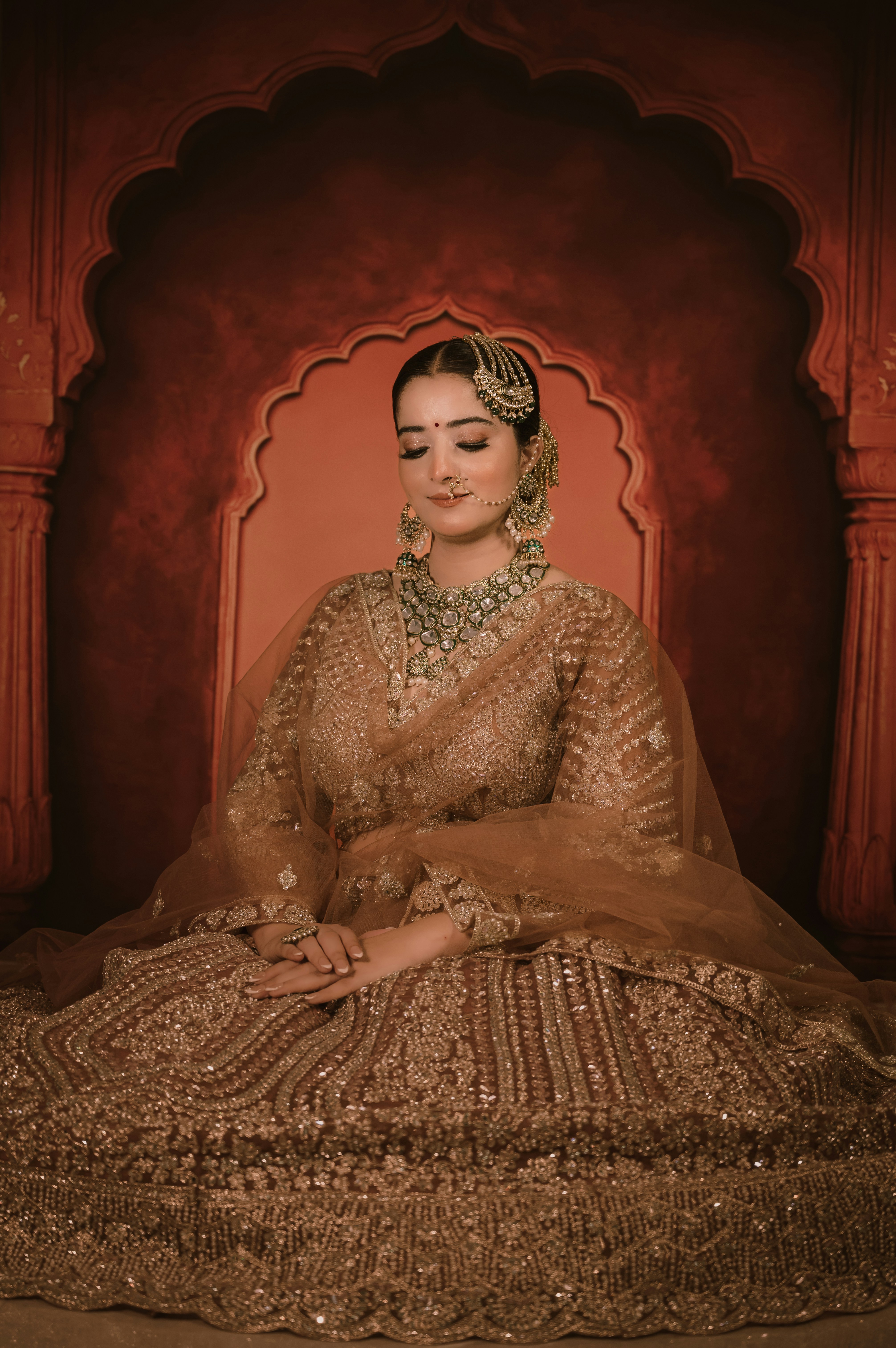 Embellished Grace: Portrait of a Bride in Gold Velvet