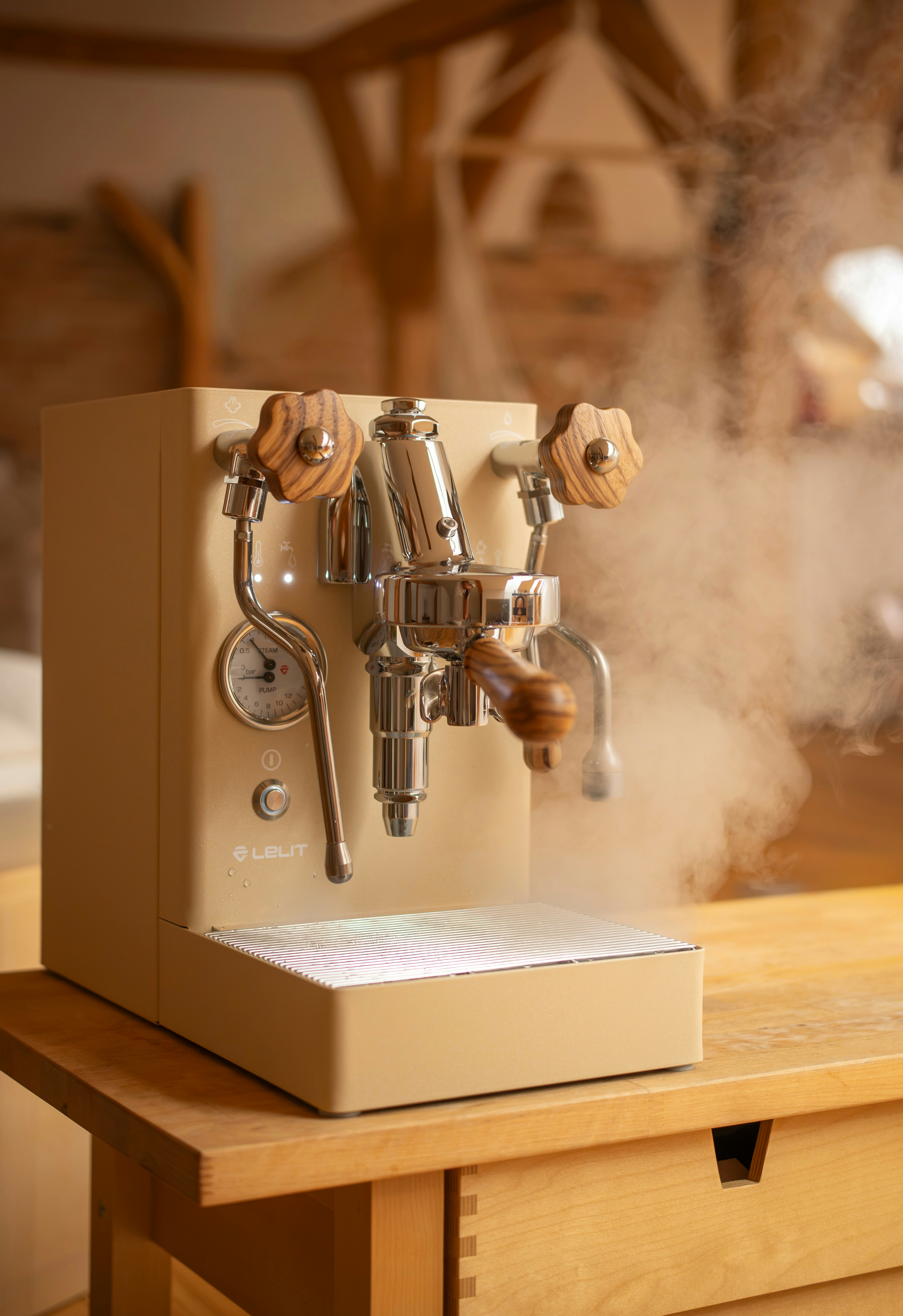 Creamy Espresso Guardian: A Retro-Style Home Boiler Stares from the Workbench