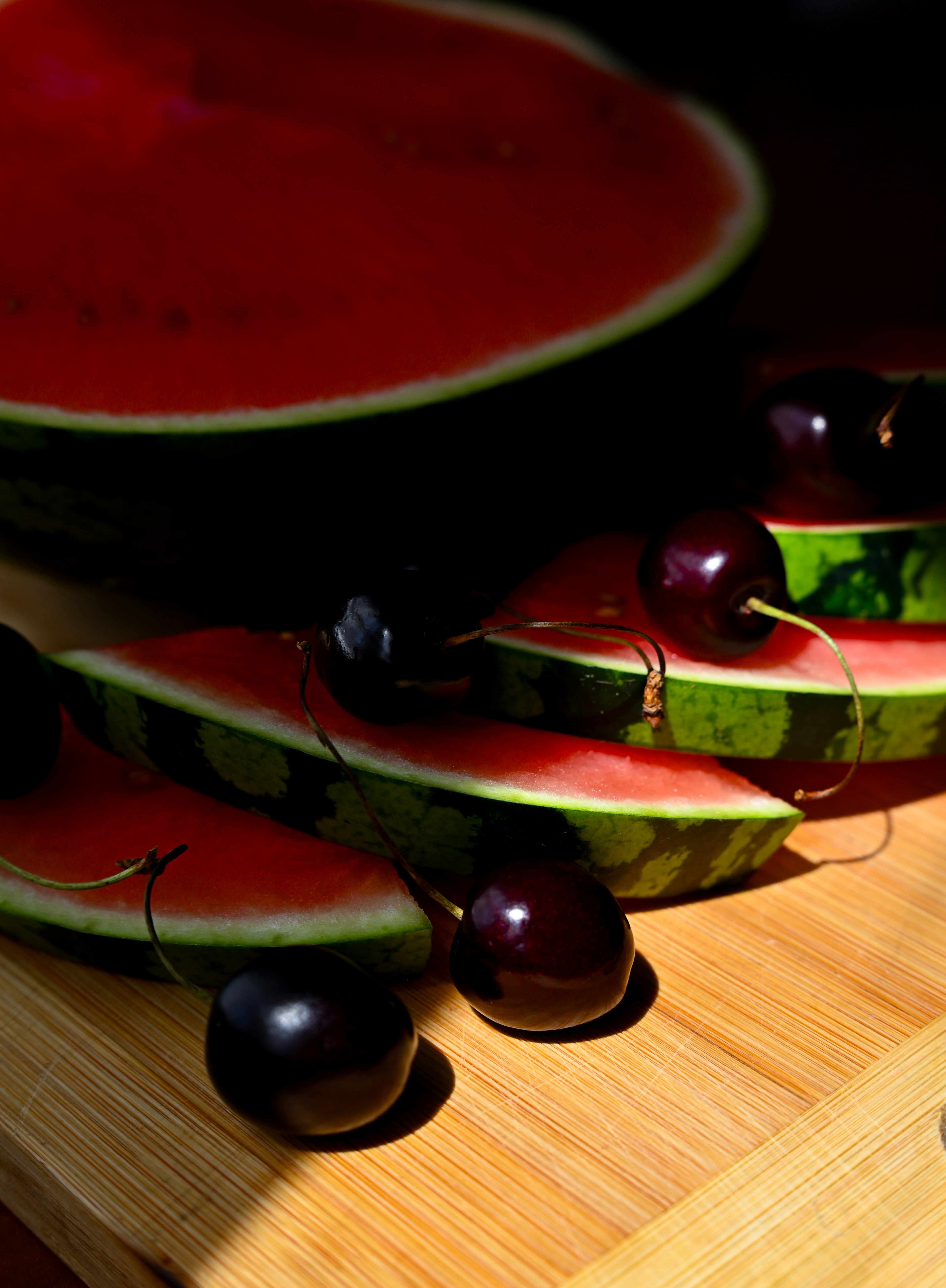 Sumptuous Watermelon Stack with Juicy Cherries at Dusk