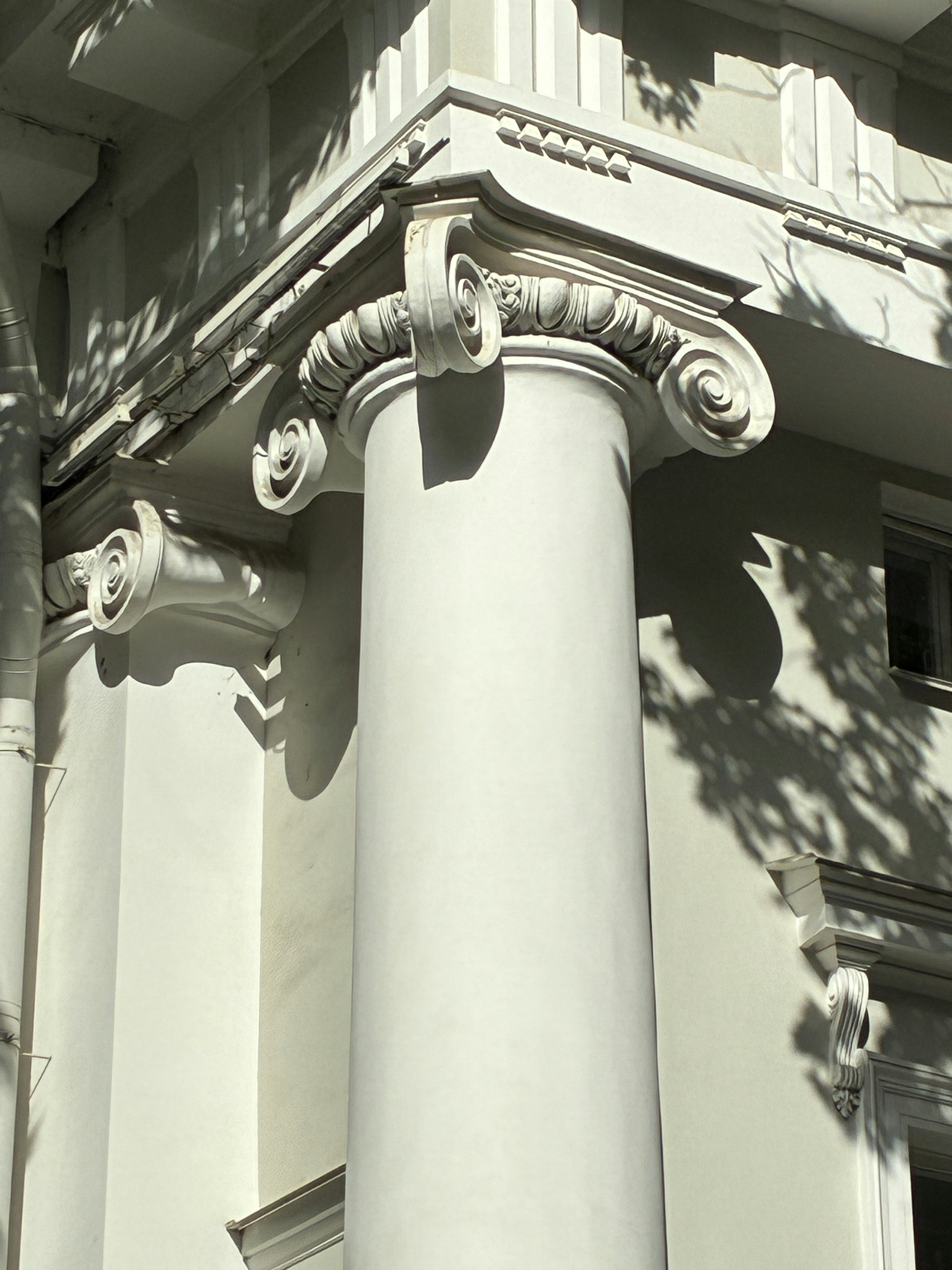 Classical Columns: Architectural Shadow Play on a Sunlit Facade