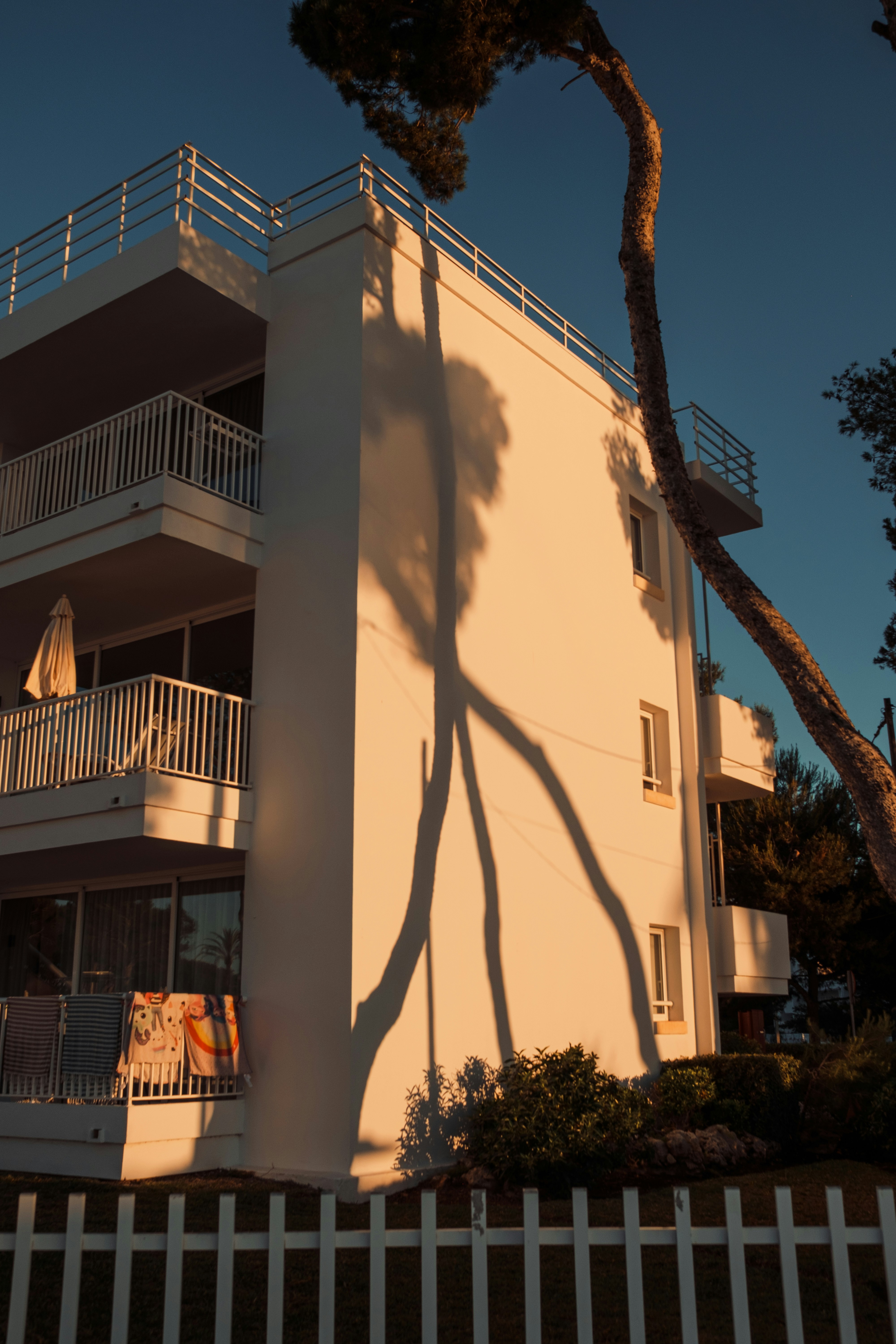 Sunlit Shadow Dance on a Coastal Balcony