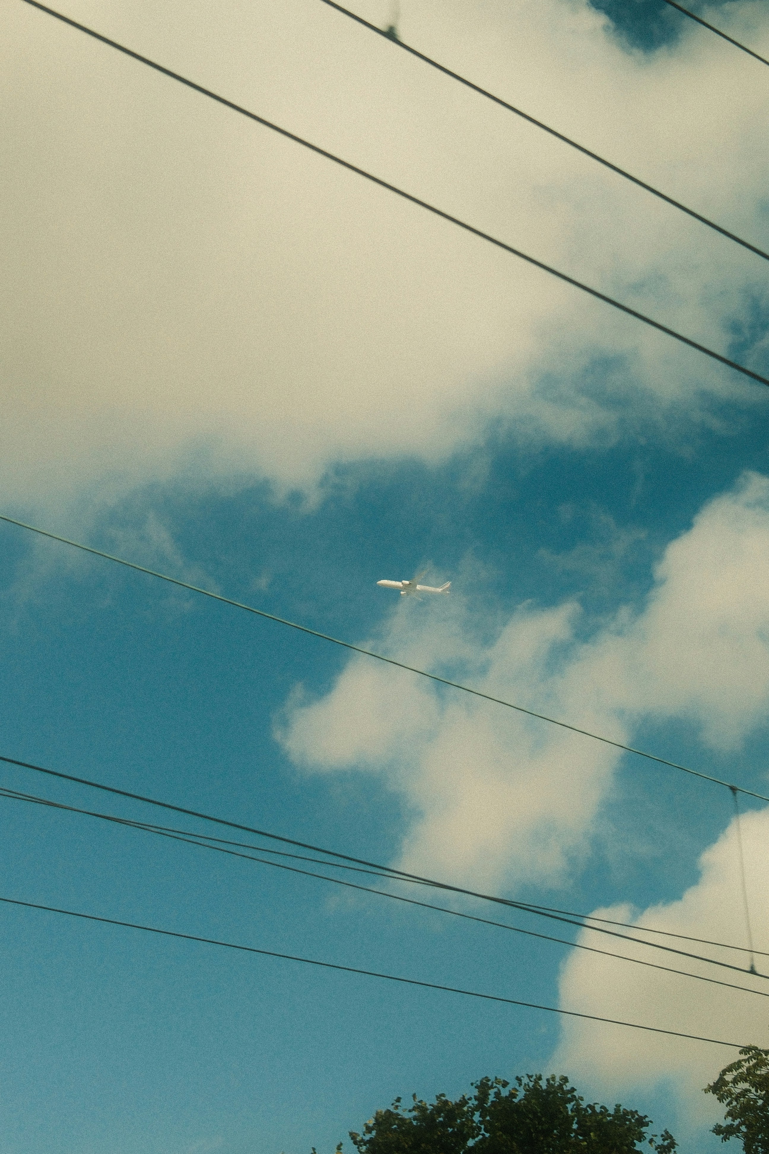 Airliner in a Sky of Wisp and Wires