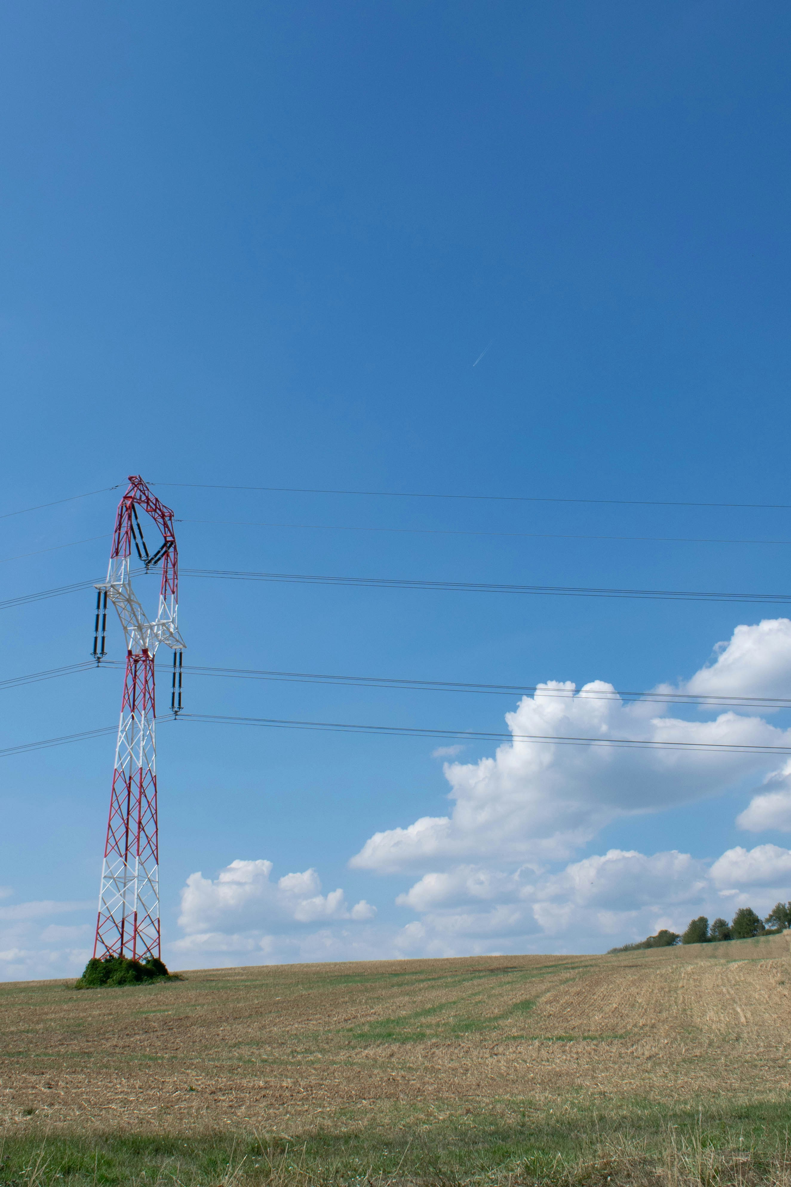 Power lines against a clear summer sky
