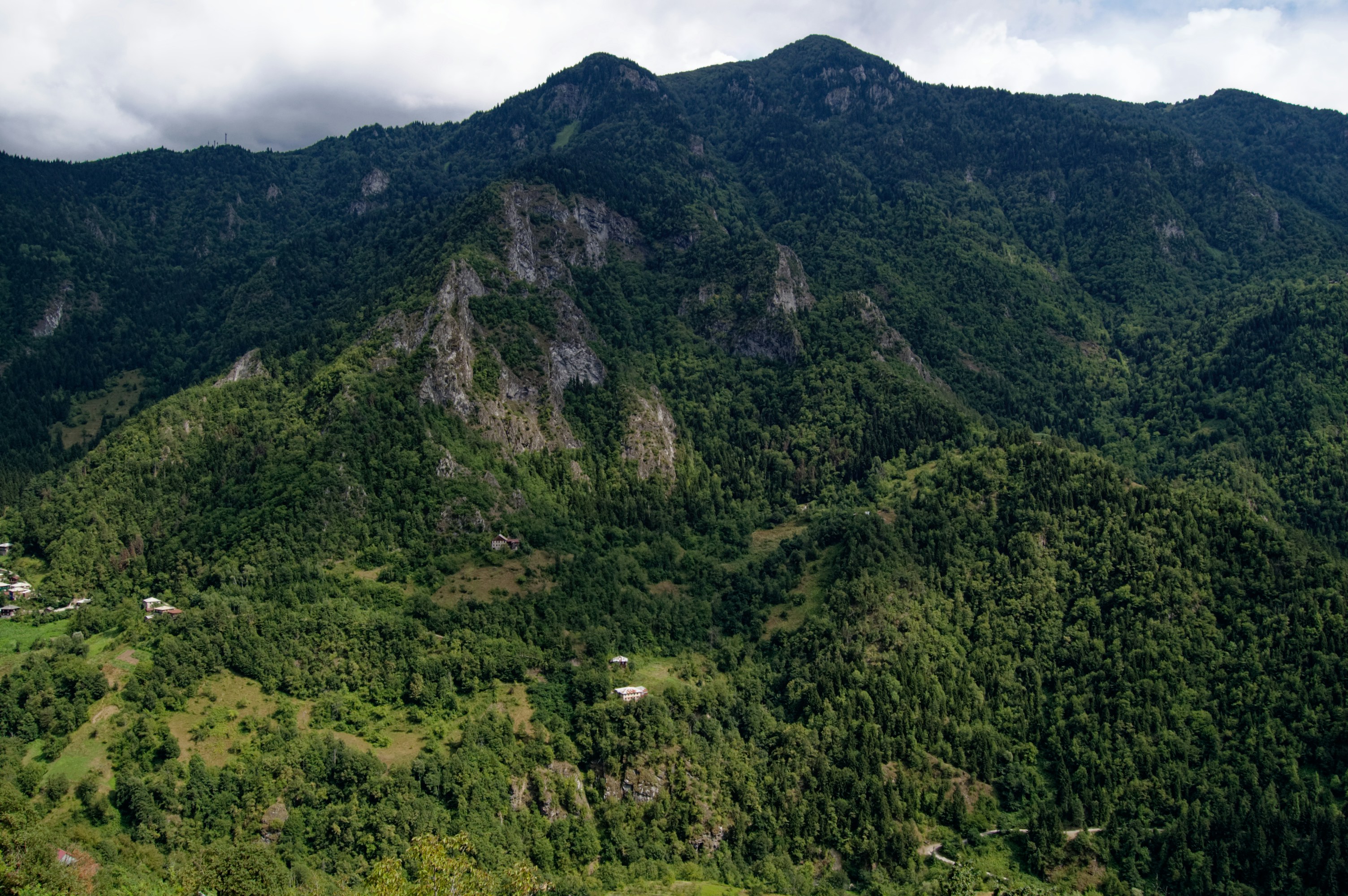 Emerald Ridge: A Verdant Mountain Crest Surging Against the Sky