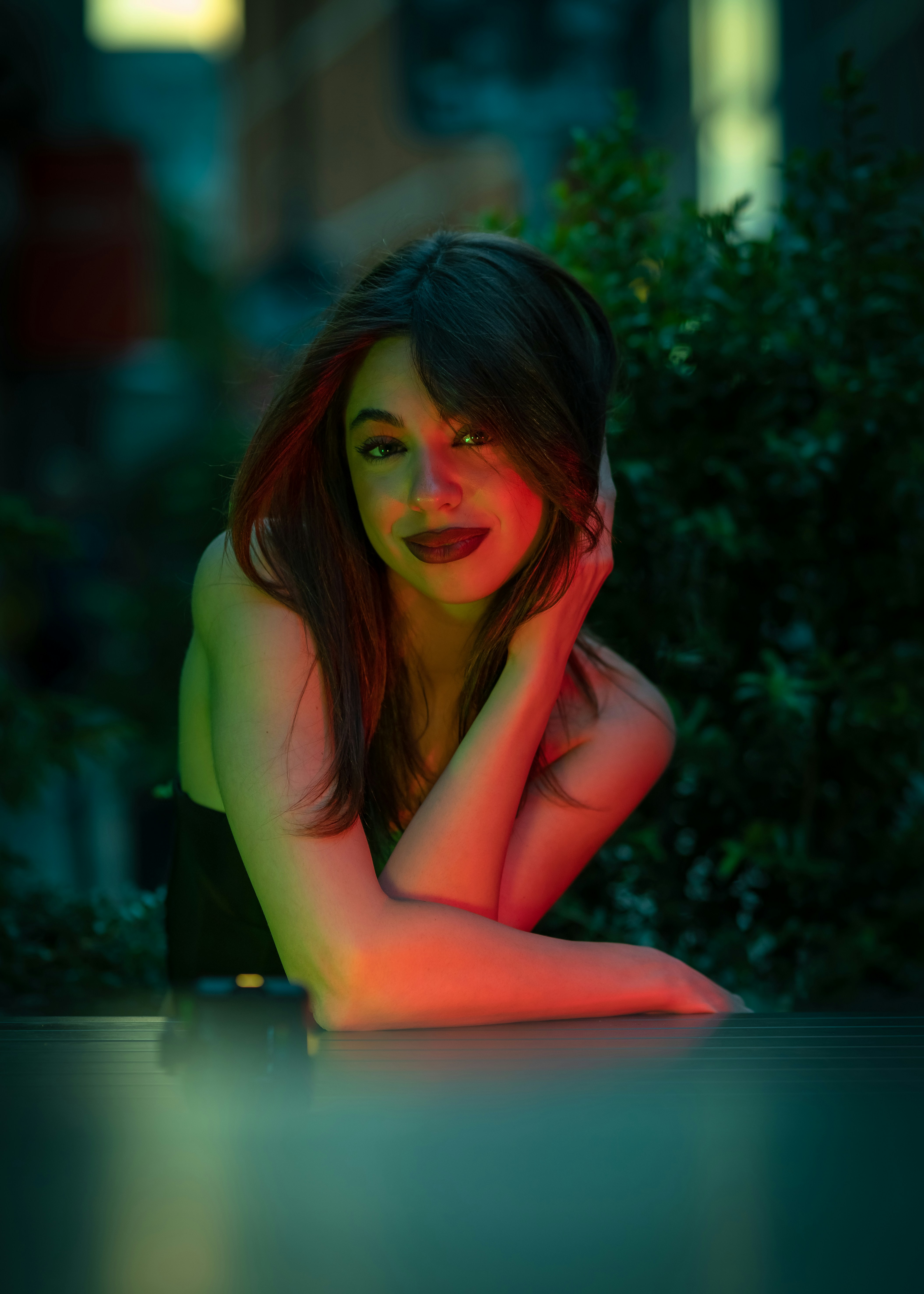 Neon Veil: A Portrait with Color Echoes