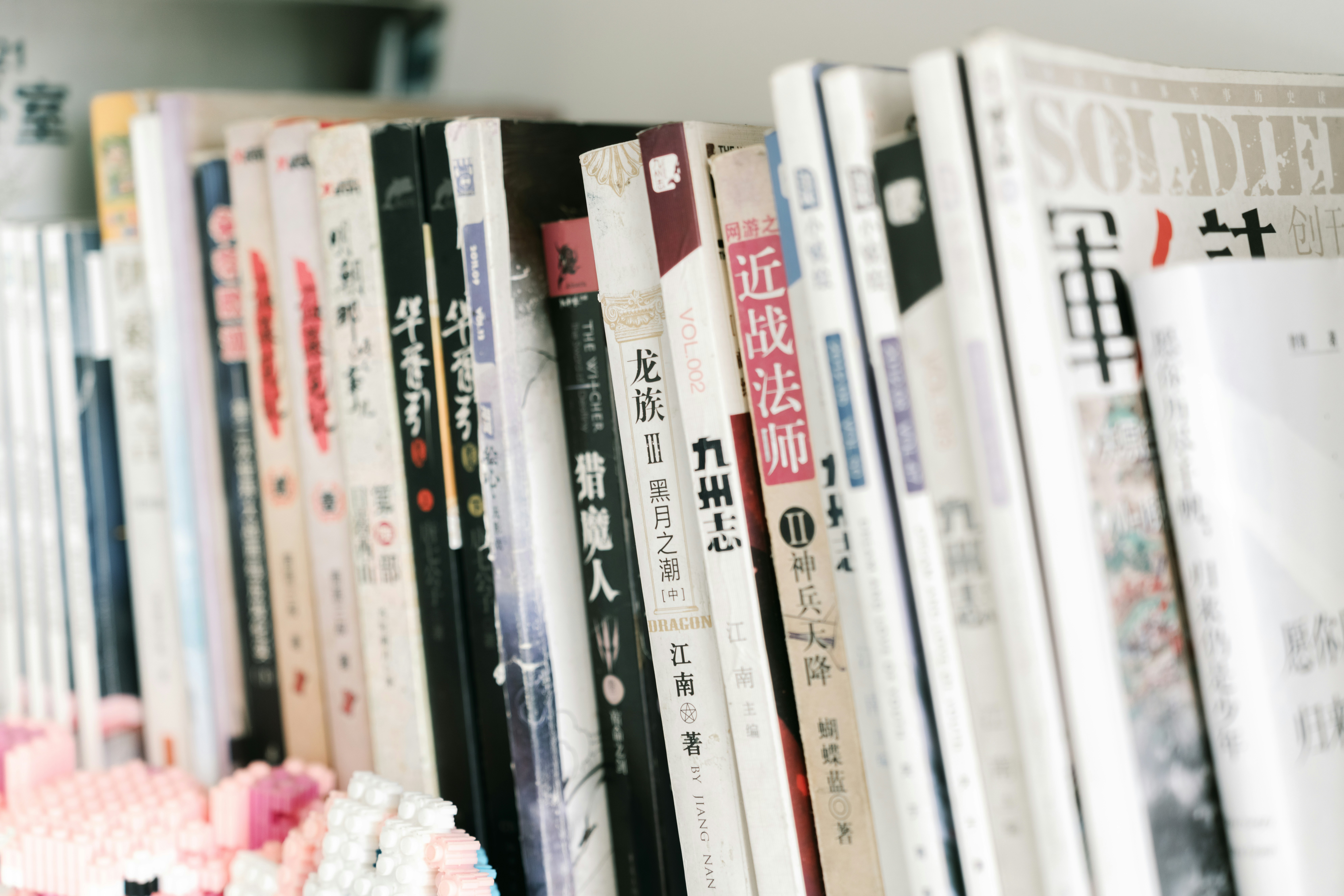 Spine Lineup: A Quiet Library Shelf of Foreign Language Volumes