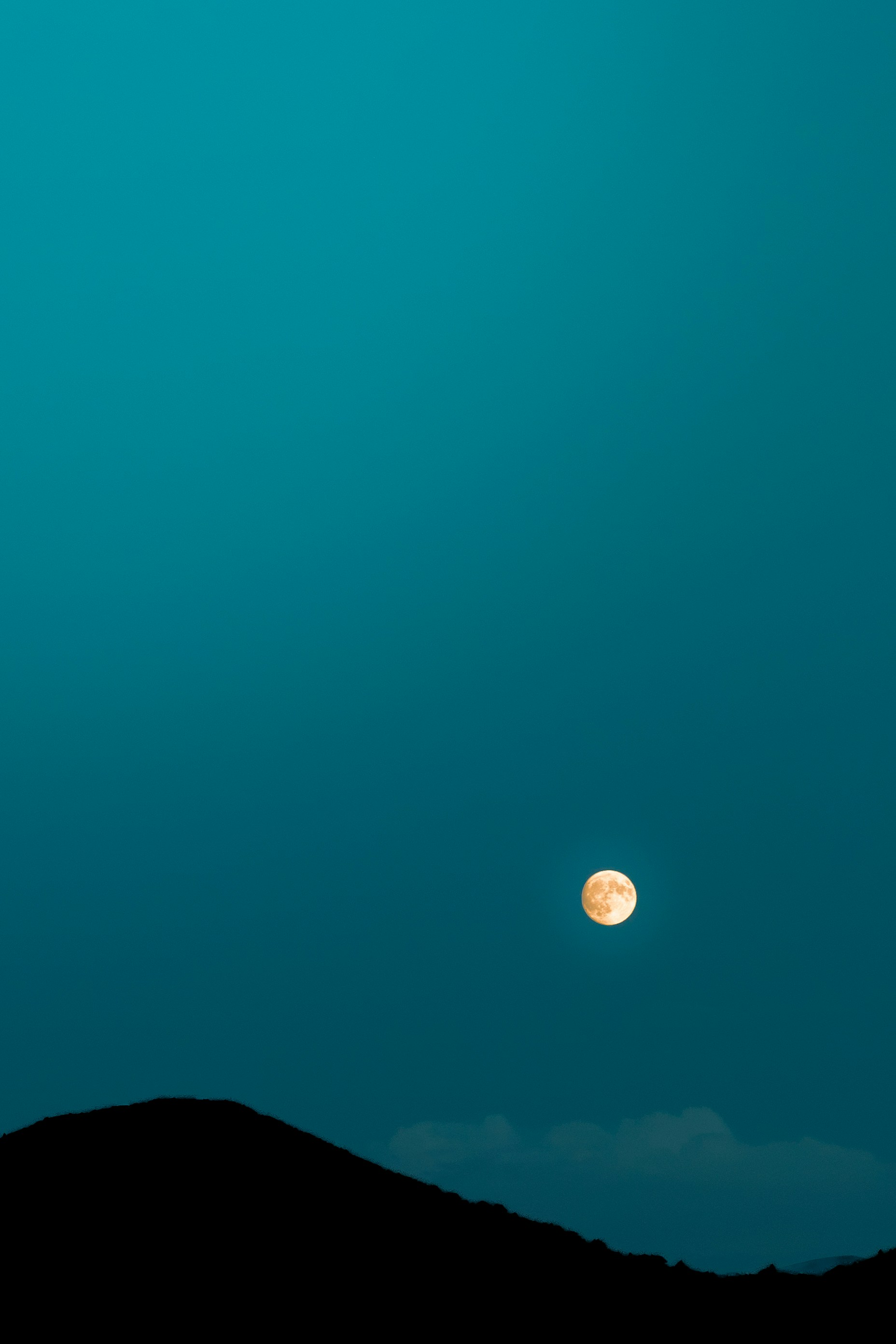 Moonlit Horizon: A solitary lunar glow above the silhouette