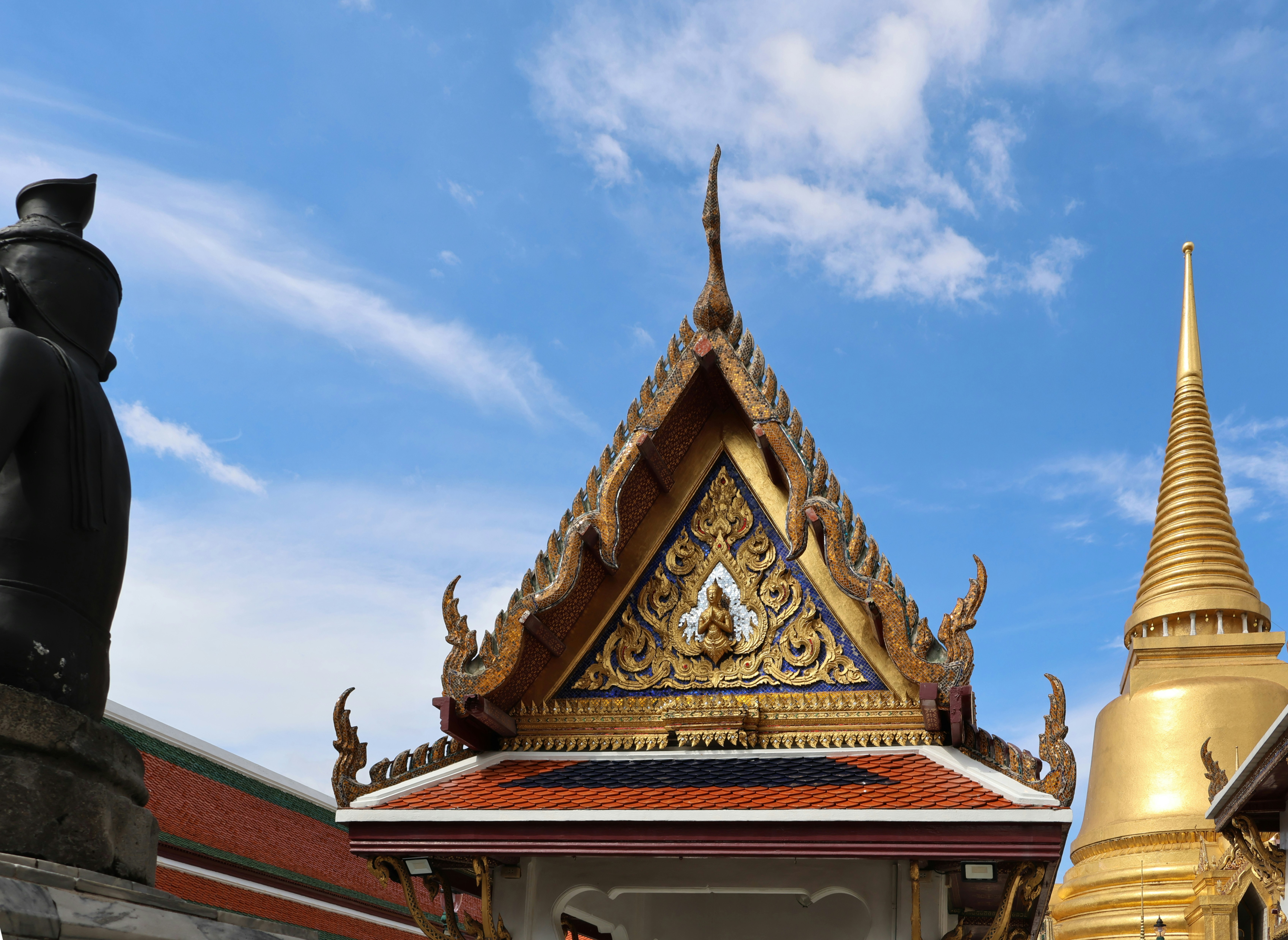 Ornate Temple Roofs Framed by Skies of Blue and Gold Spires