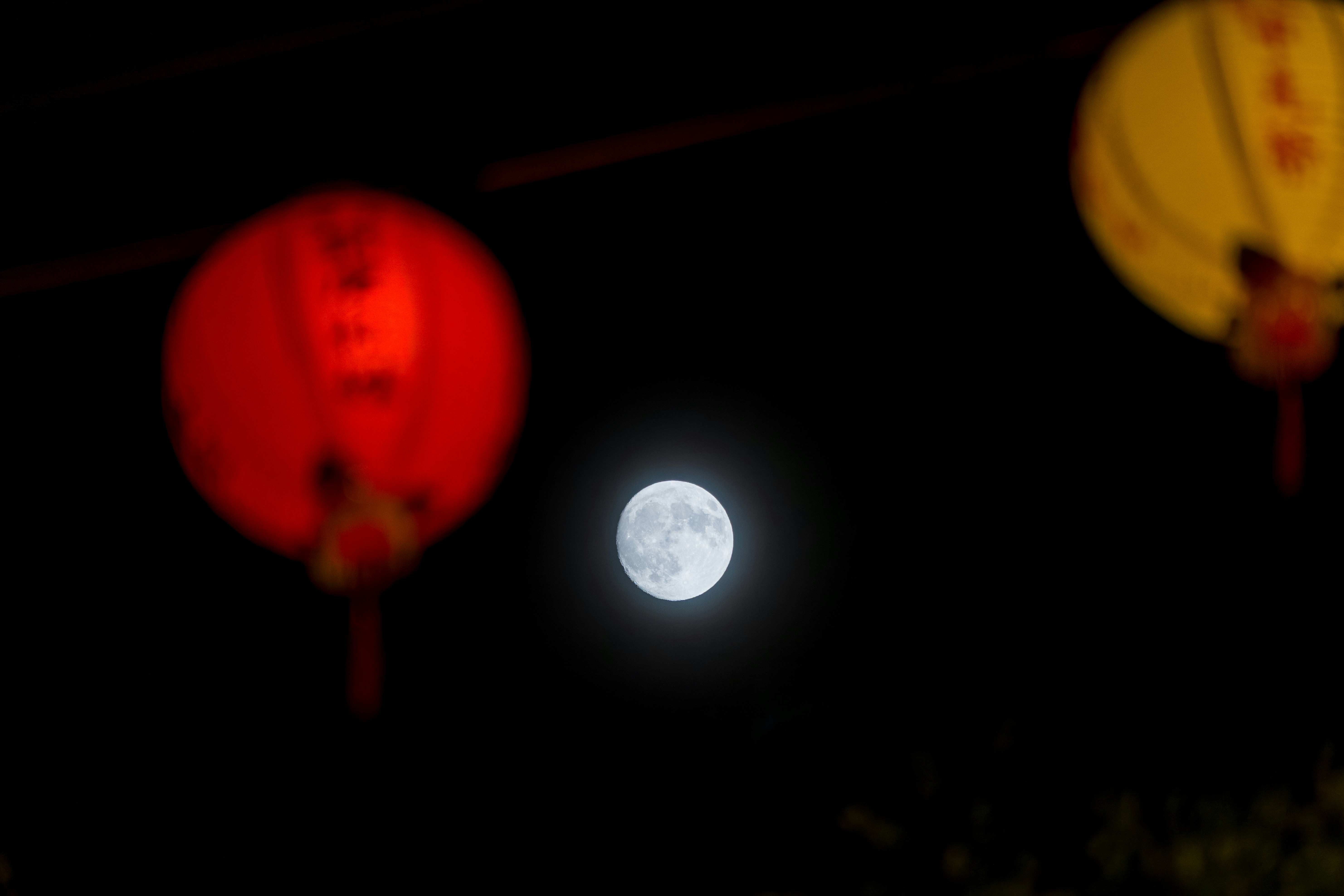 Moonlit Night Under Floating Lanterns