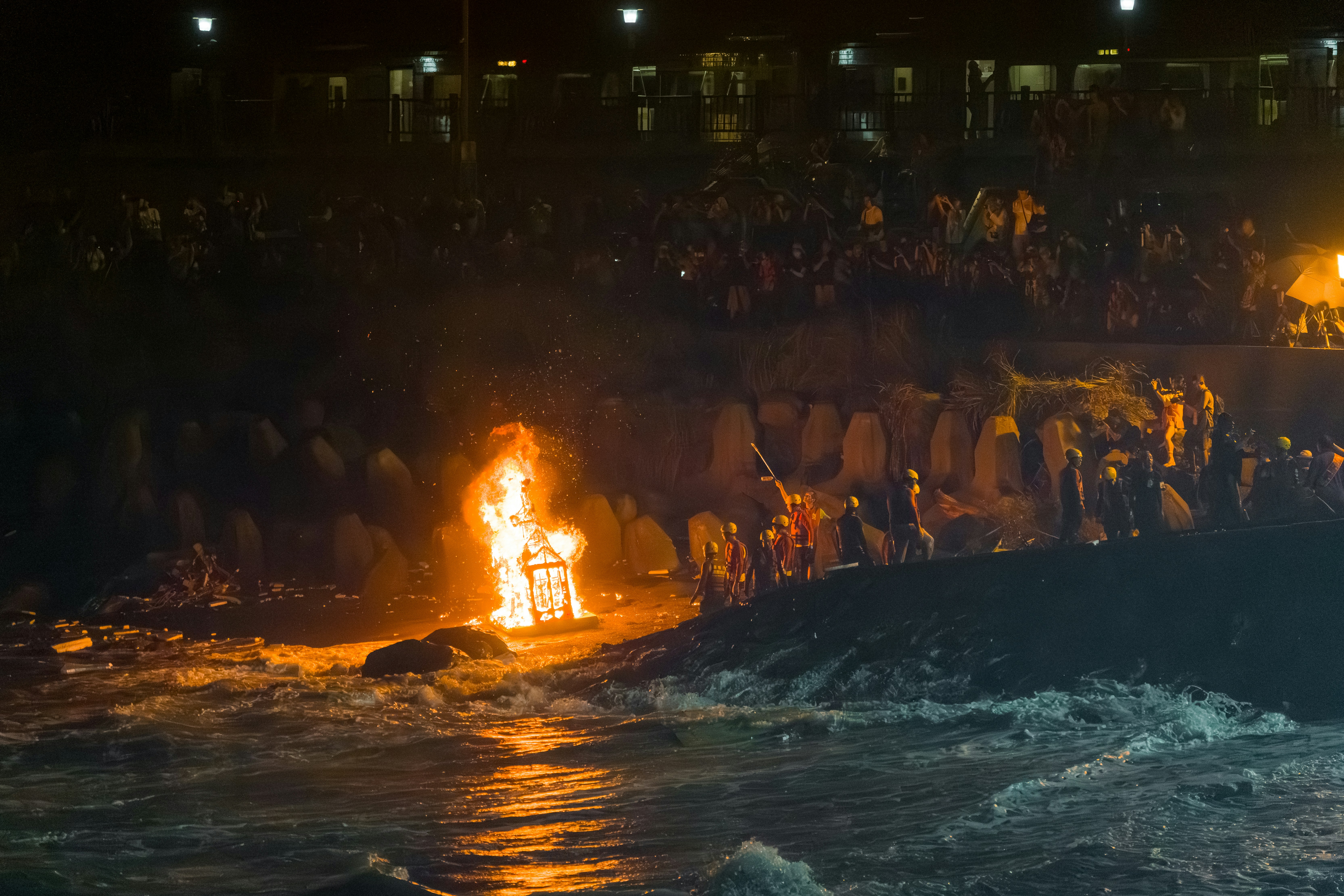 Firelight at the Shore: Night Vigil by the Sea