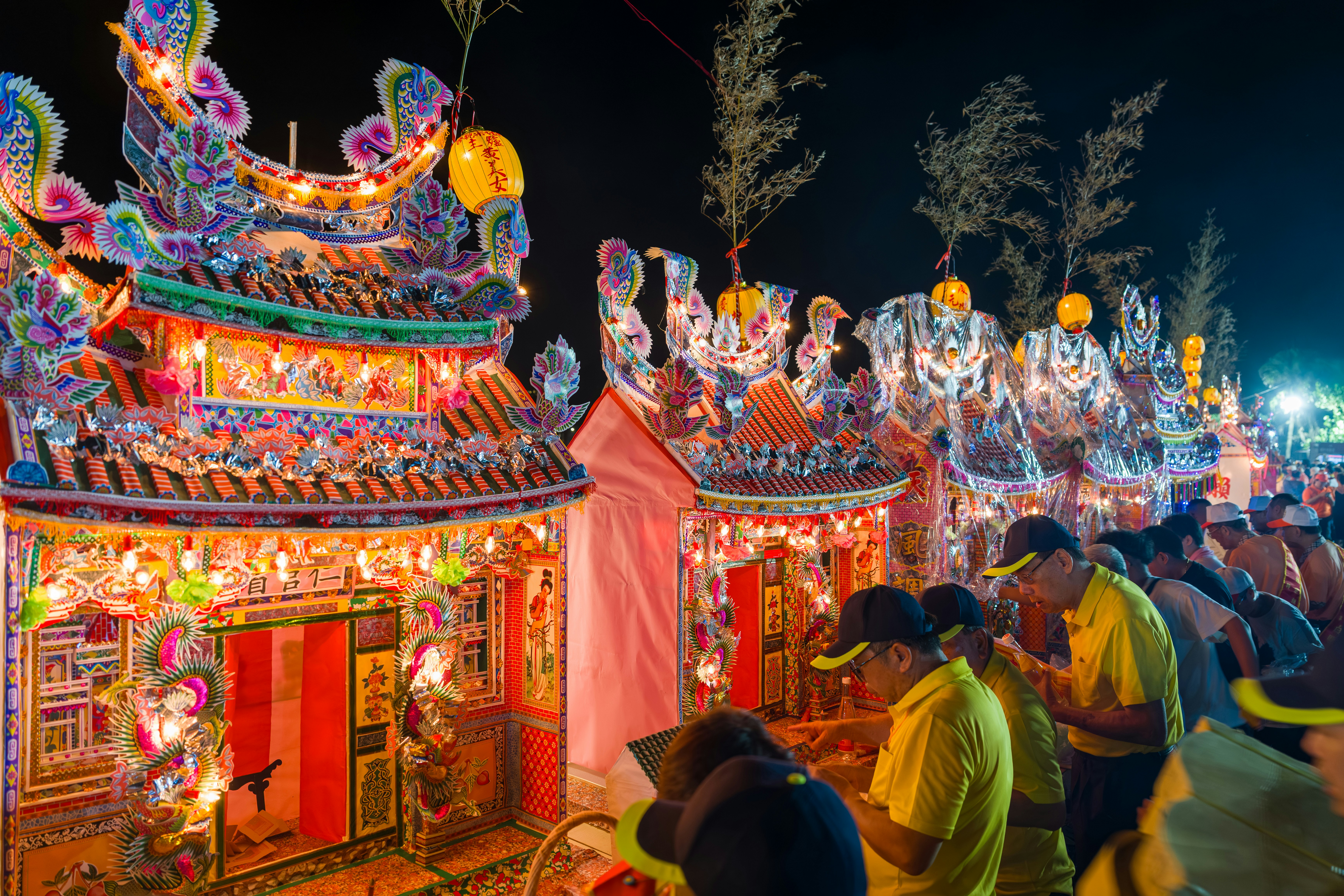 Night Parade of Colorful Shrine Carvings