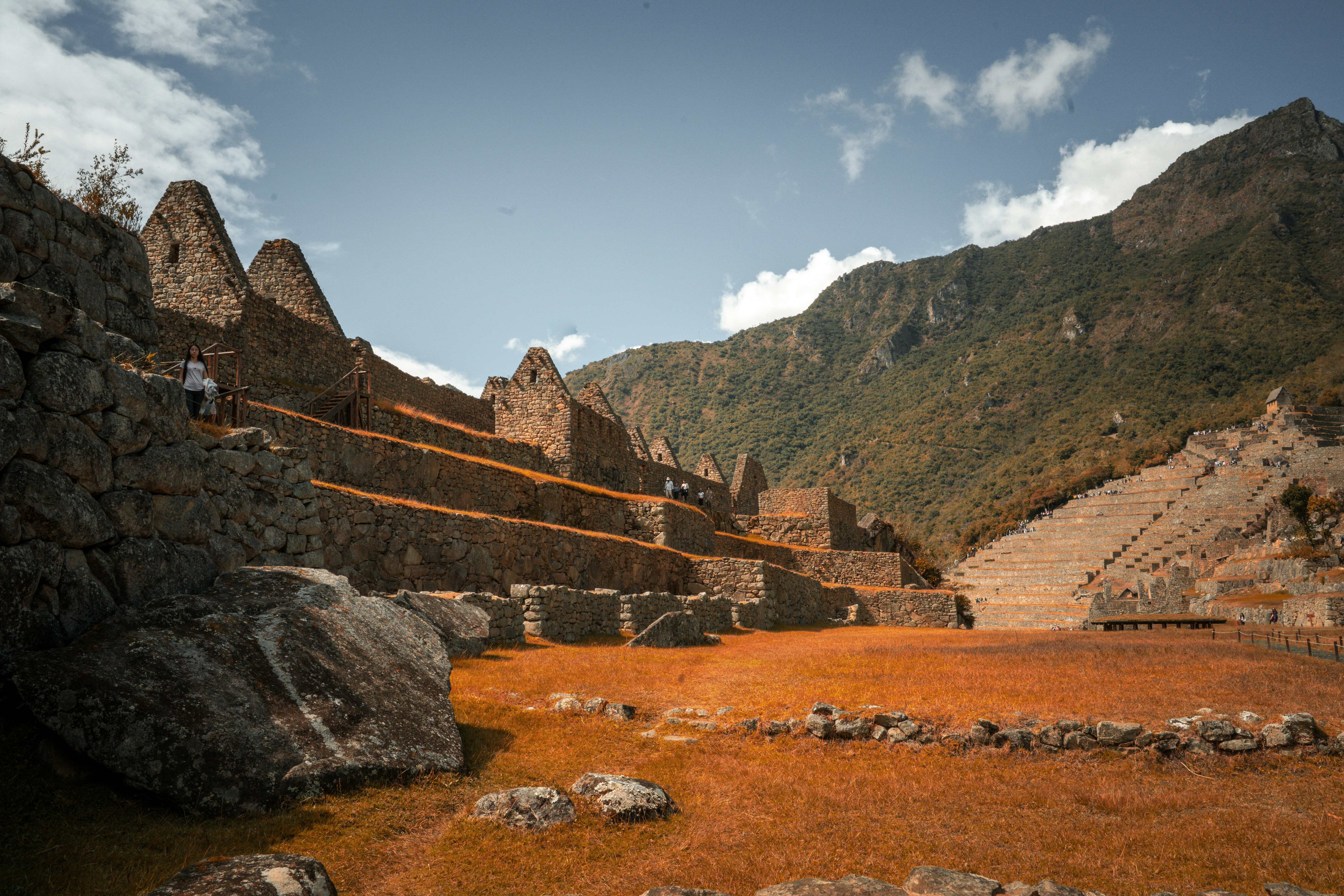 Terraced Stone Steps Beneath a Mountain Sky