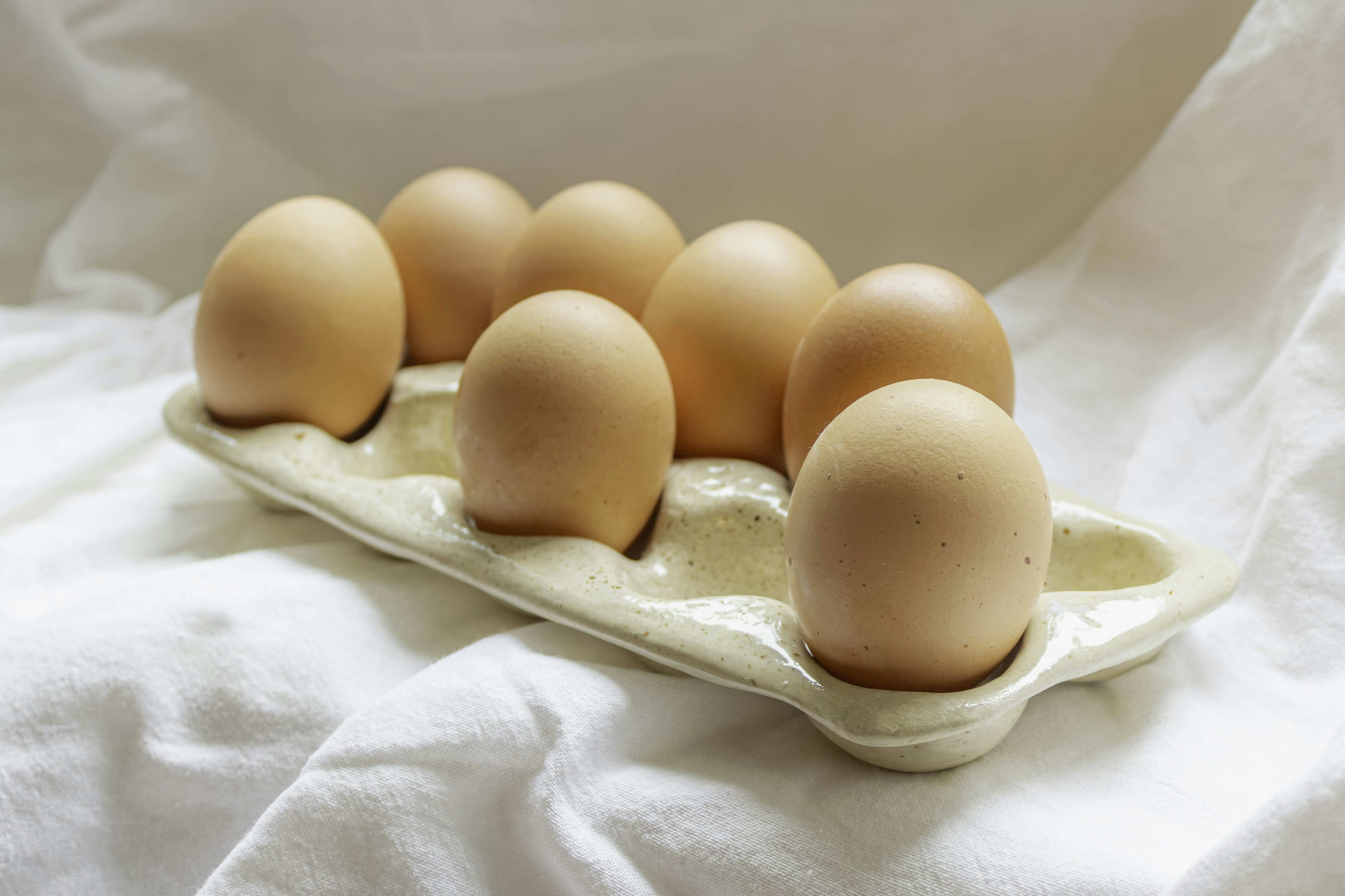 Soft Sunrise: A Row of Brown Eggs in a Flecked Tray