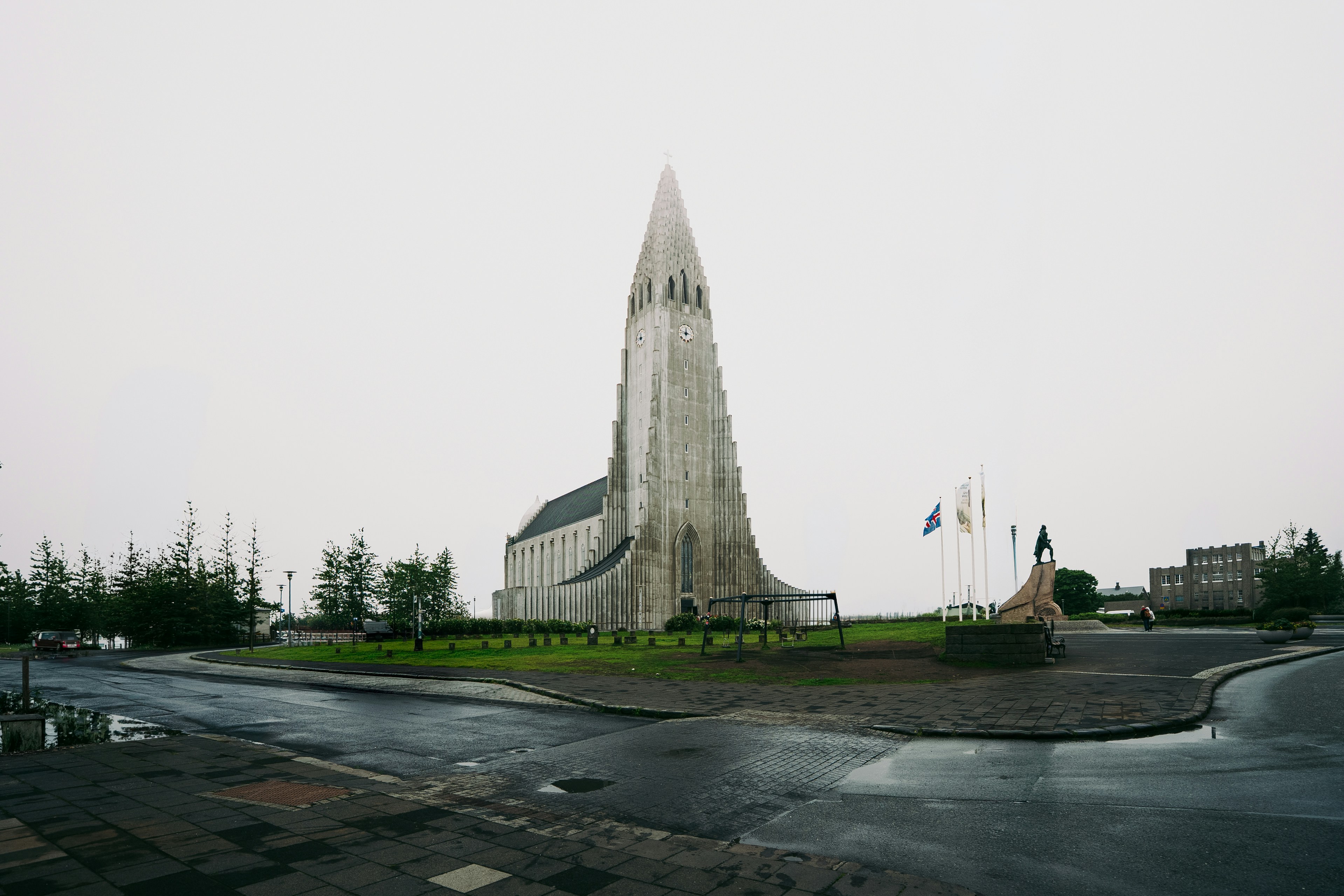 Icelandic Cathedral Spire Reaches Skyward at Waterfront Roundabout