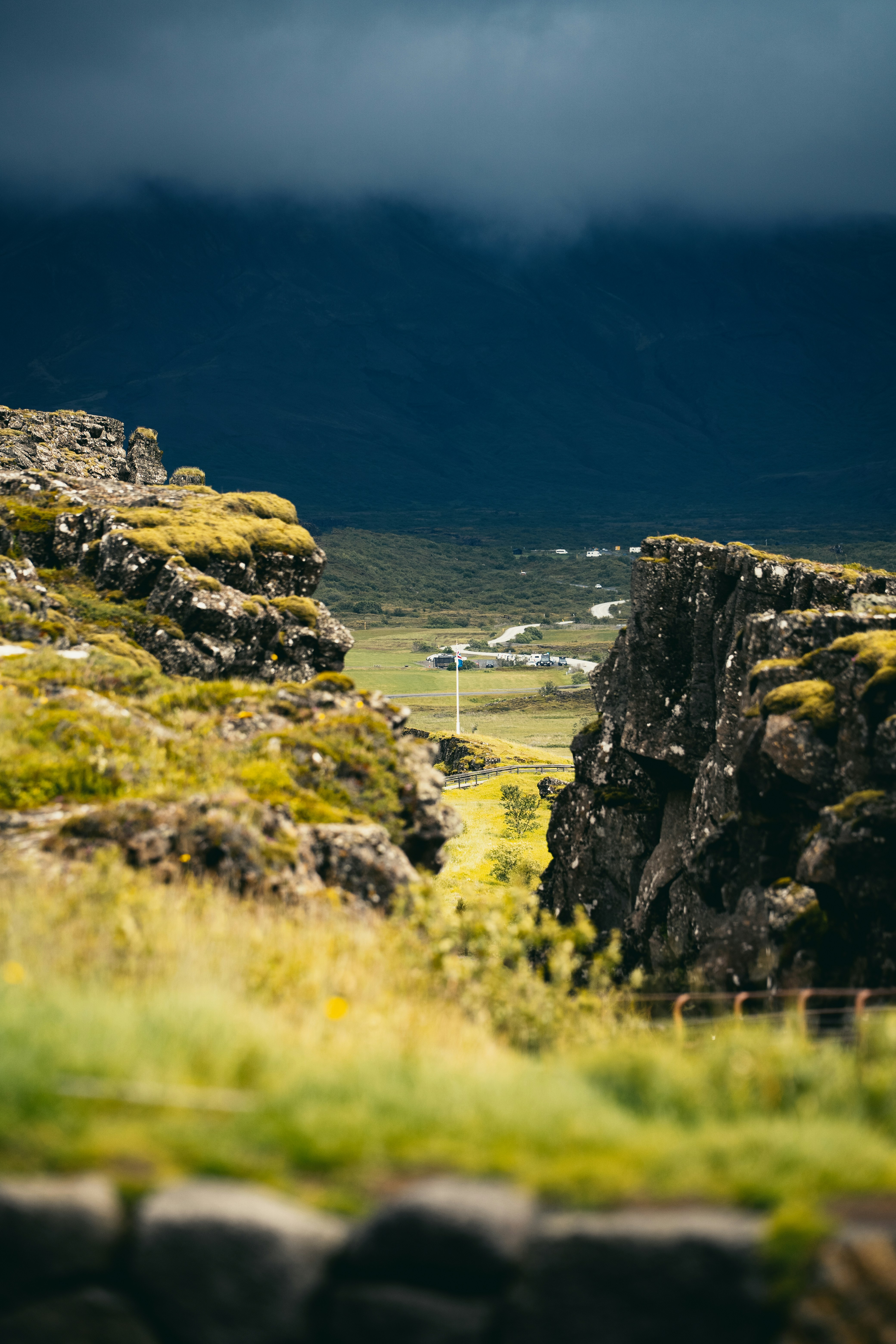 A Narrow Valley Framed by Weathered Basalt Columns
