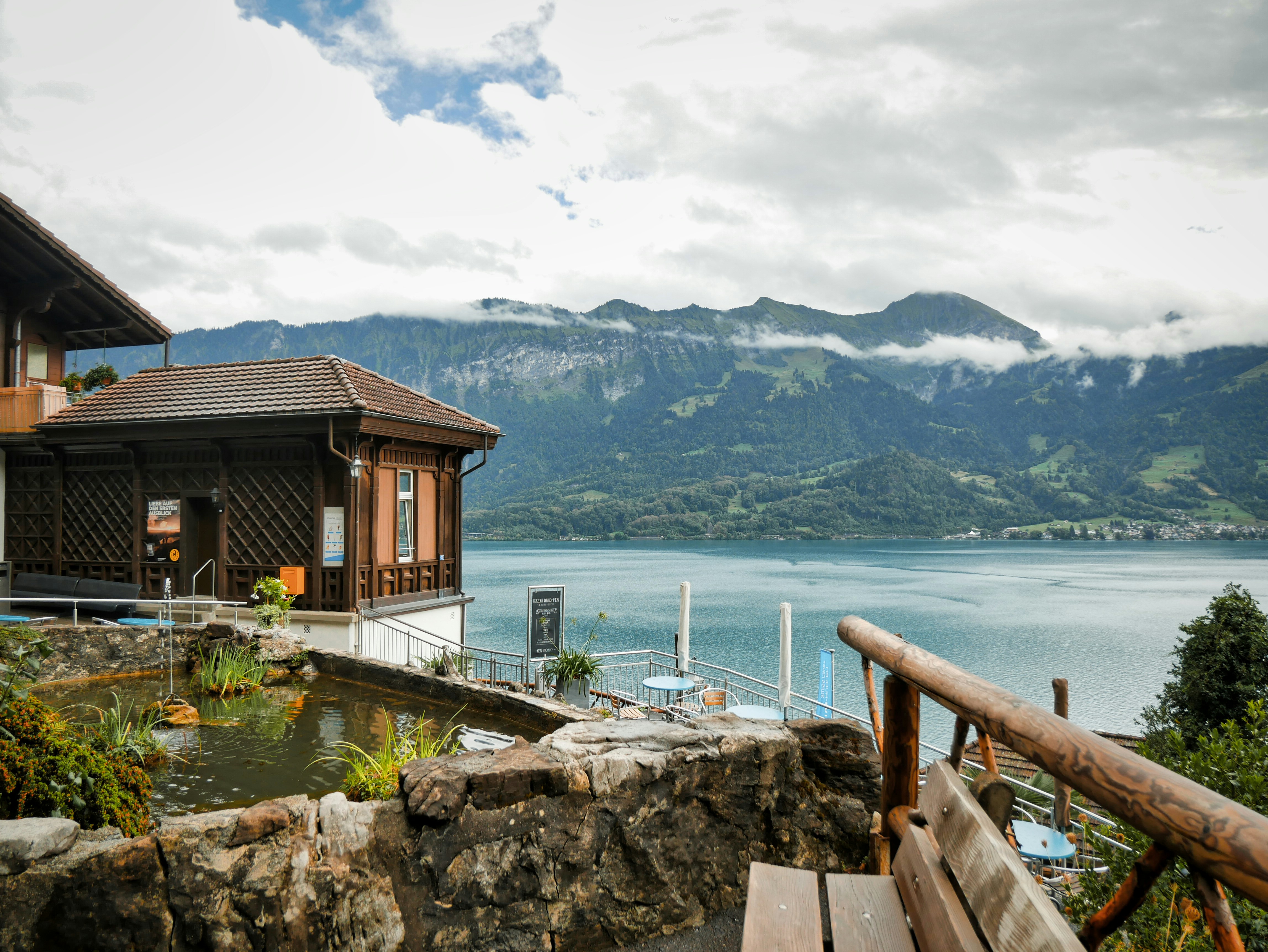Lakeside Lodge Overlook: Wooded Decks and Alpine Horizon