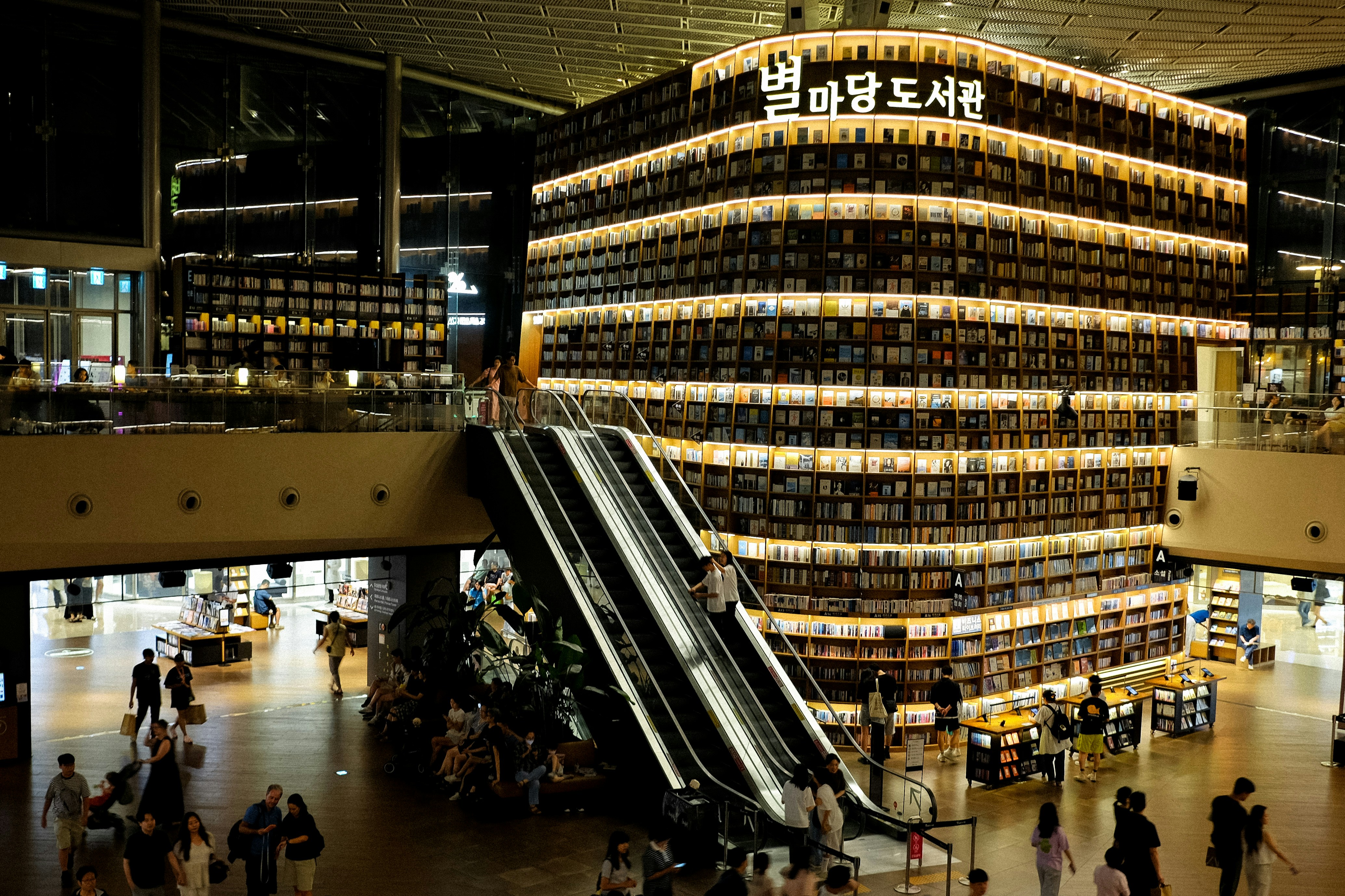 Circulating Stories: A Library Atrium Framed by a Towering Bookshelf Ring