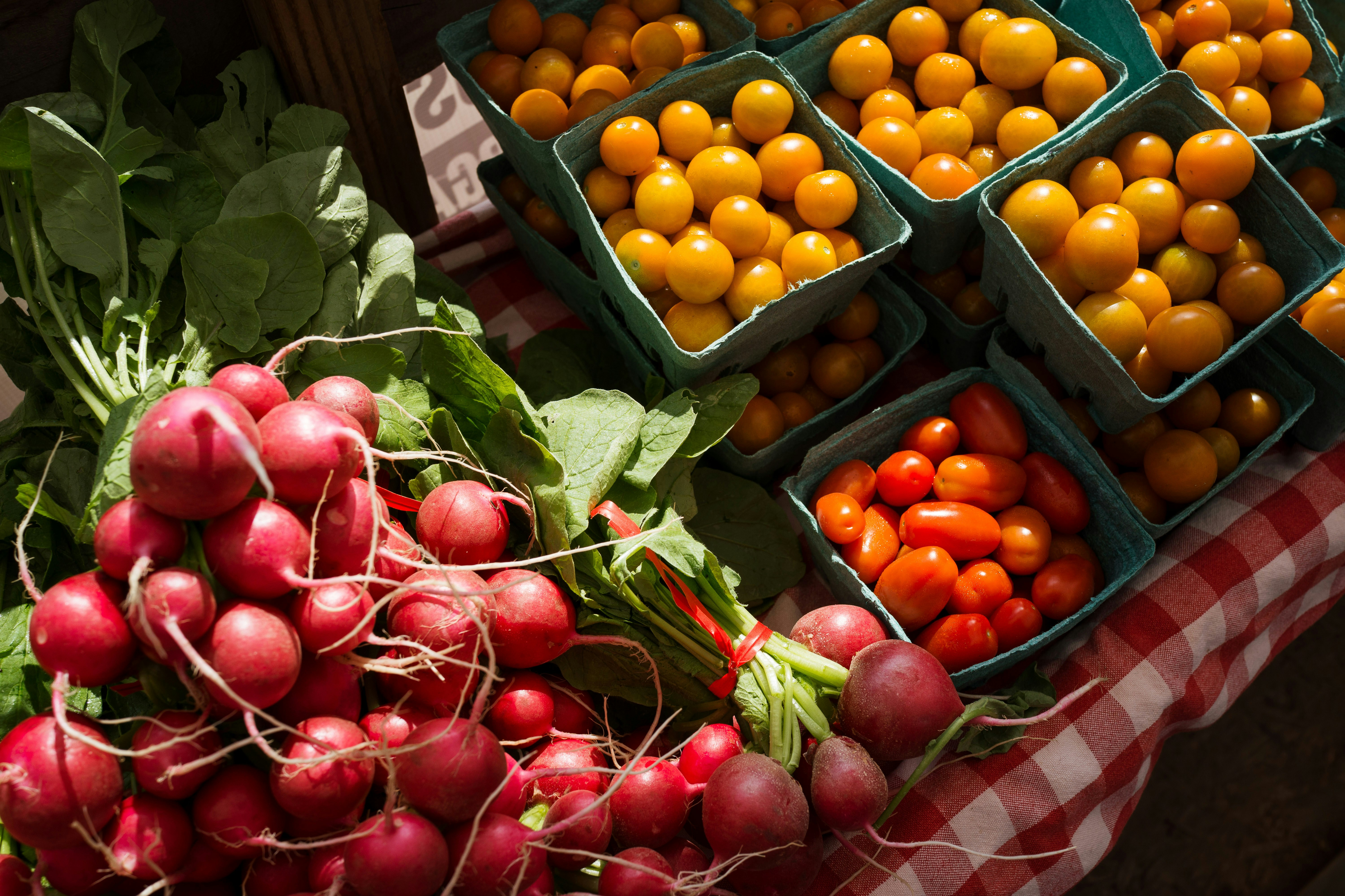 Radishes in a Market Basket: A Burst of Red Beneath Golden Orchards