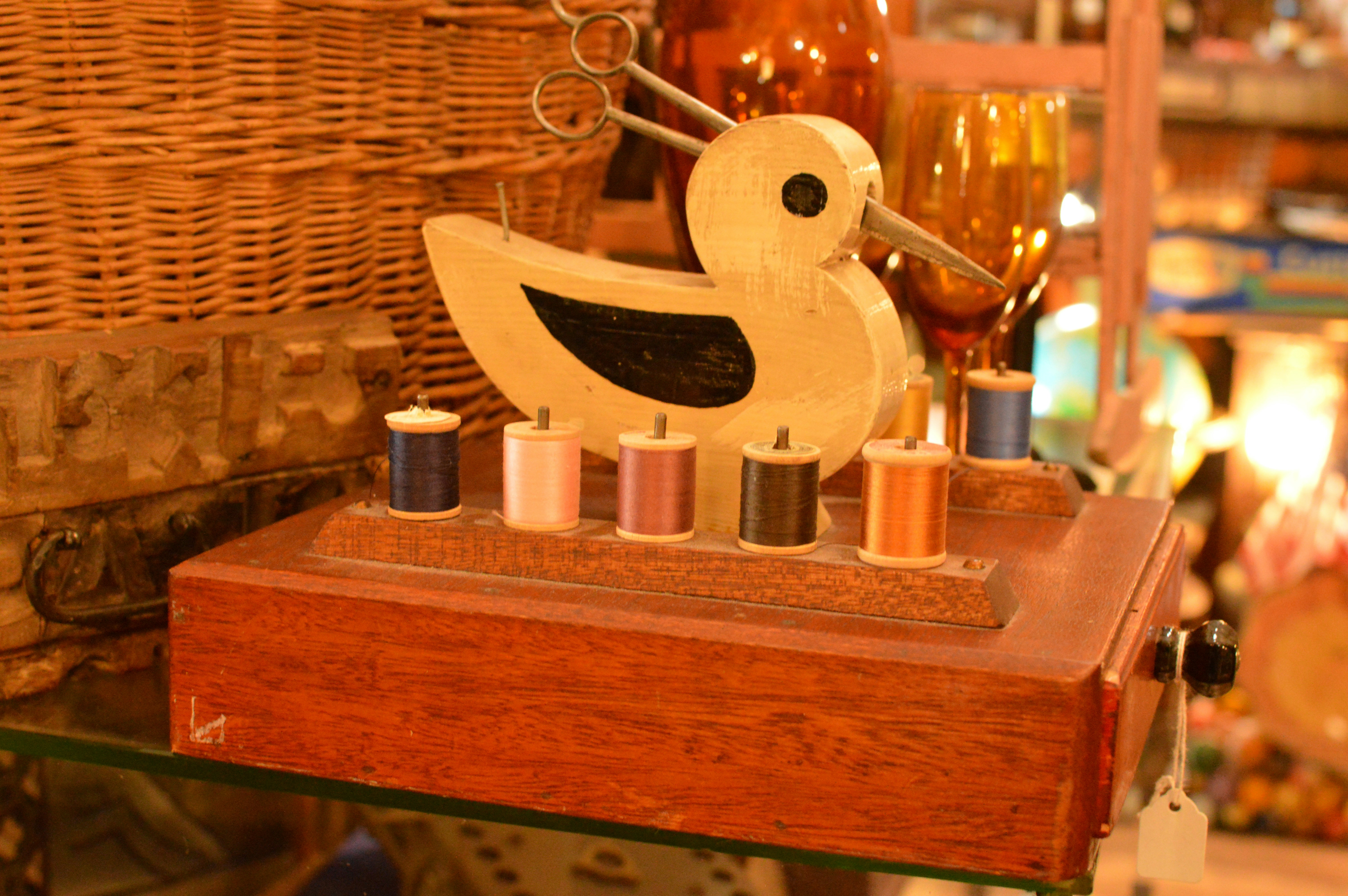 Wooden Duck Music Box with Spools of Thread
