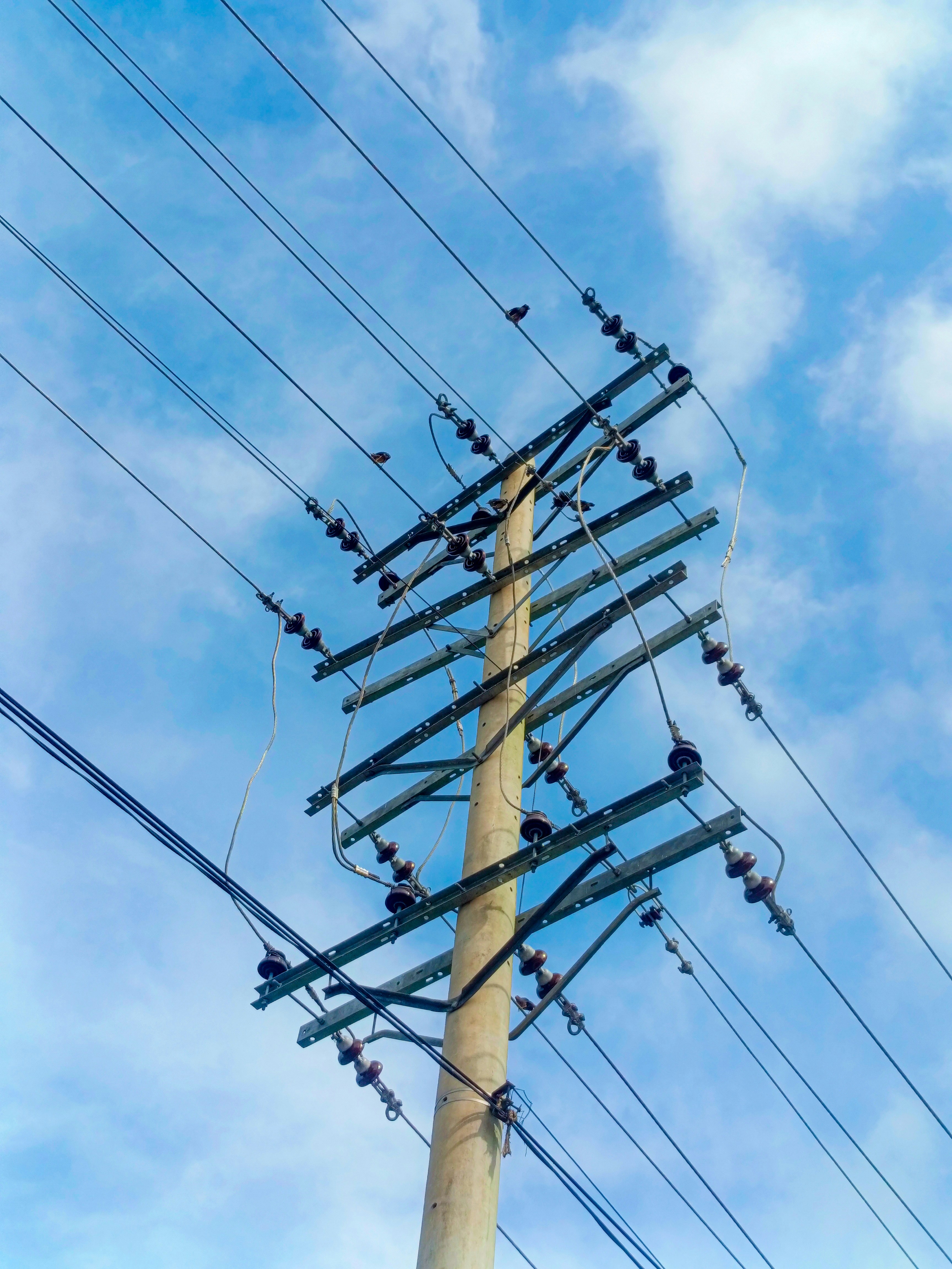 Electric Veins: A Blue Sky Symphony with a Power Line Tower