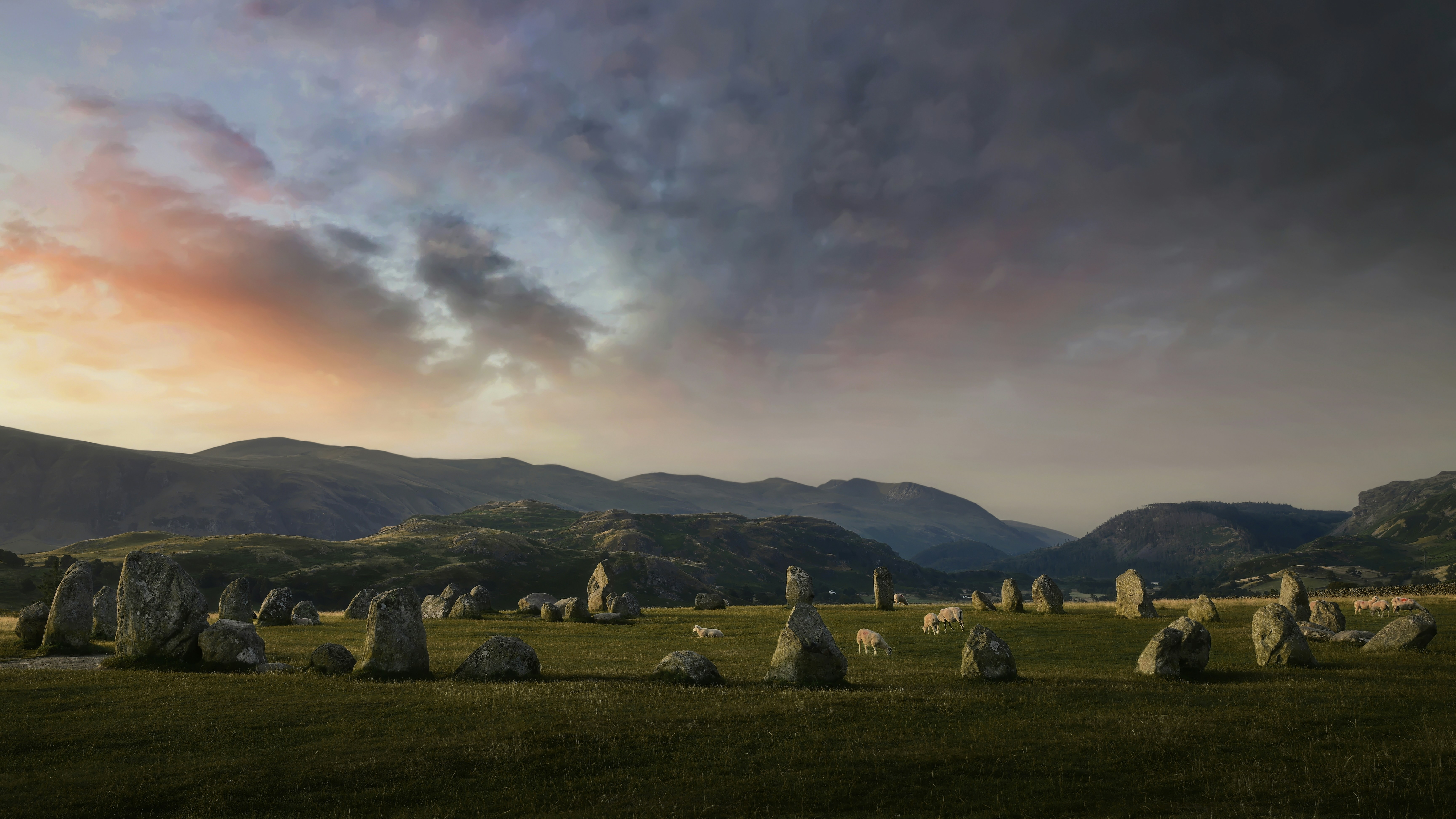 Stone Circle at Dusk: A Rim of Megaliths under a Fading Sky