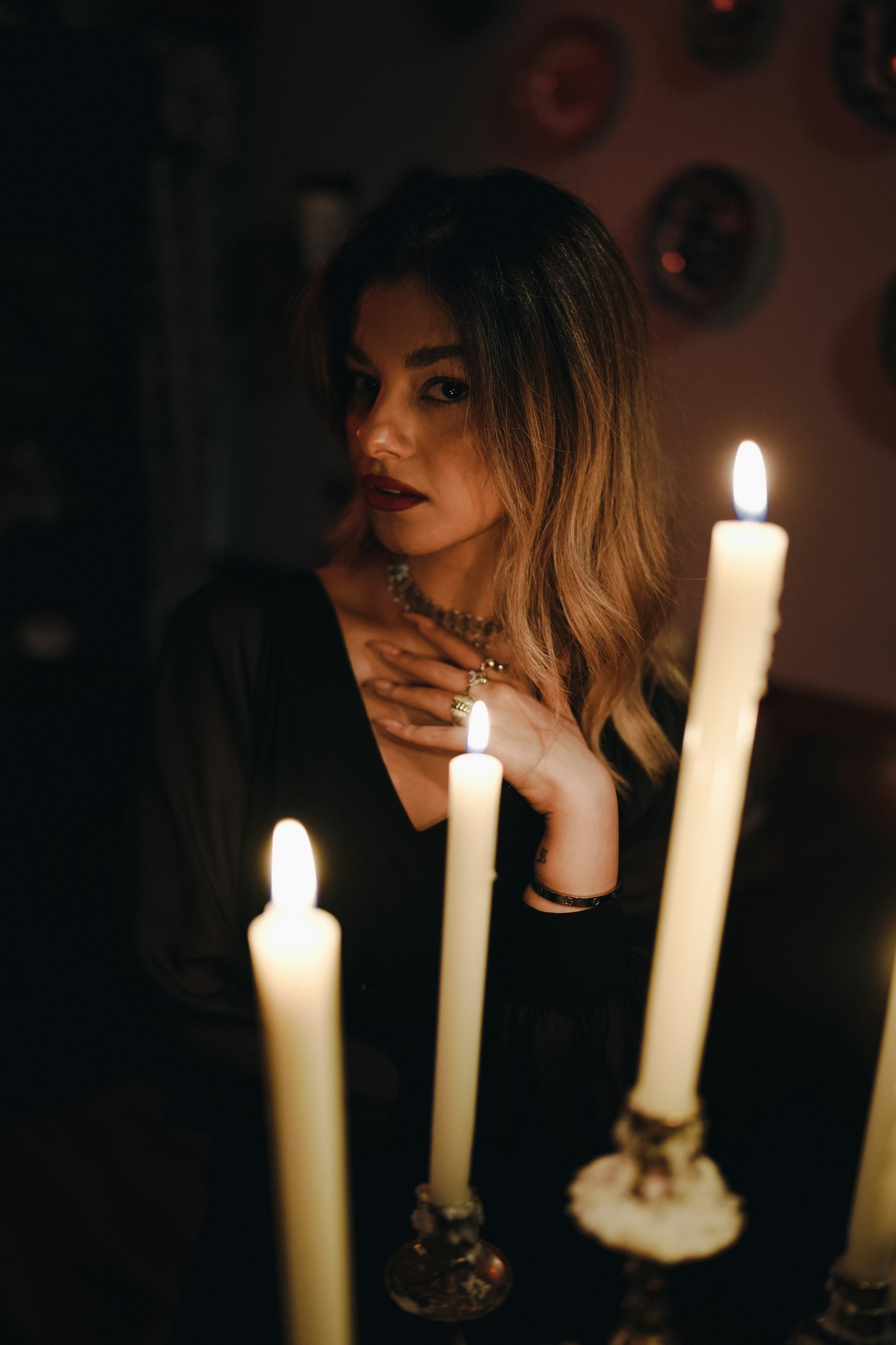 Candlelit Gaze: Intimate Portrait in Velvet Shadows