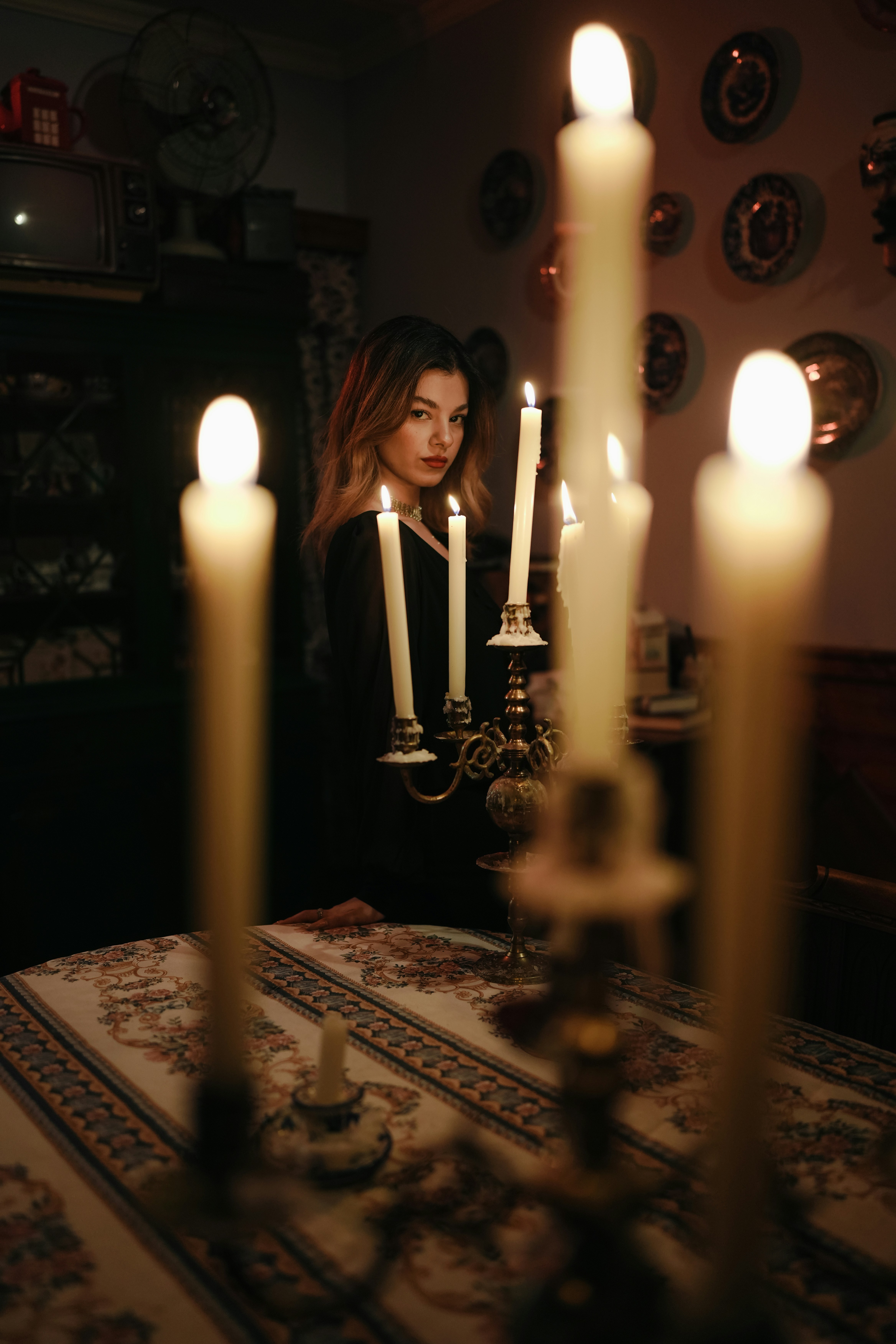 Candlelit Gaze: A Portrait in Velvet Shadows