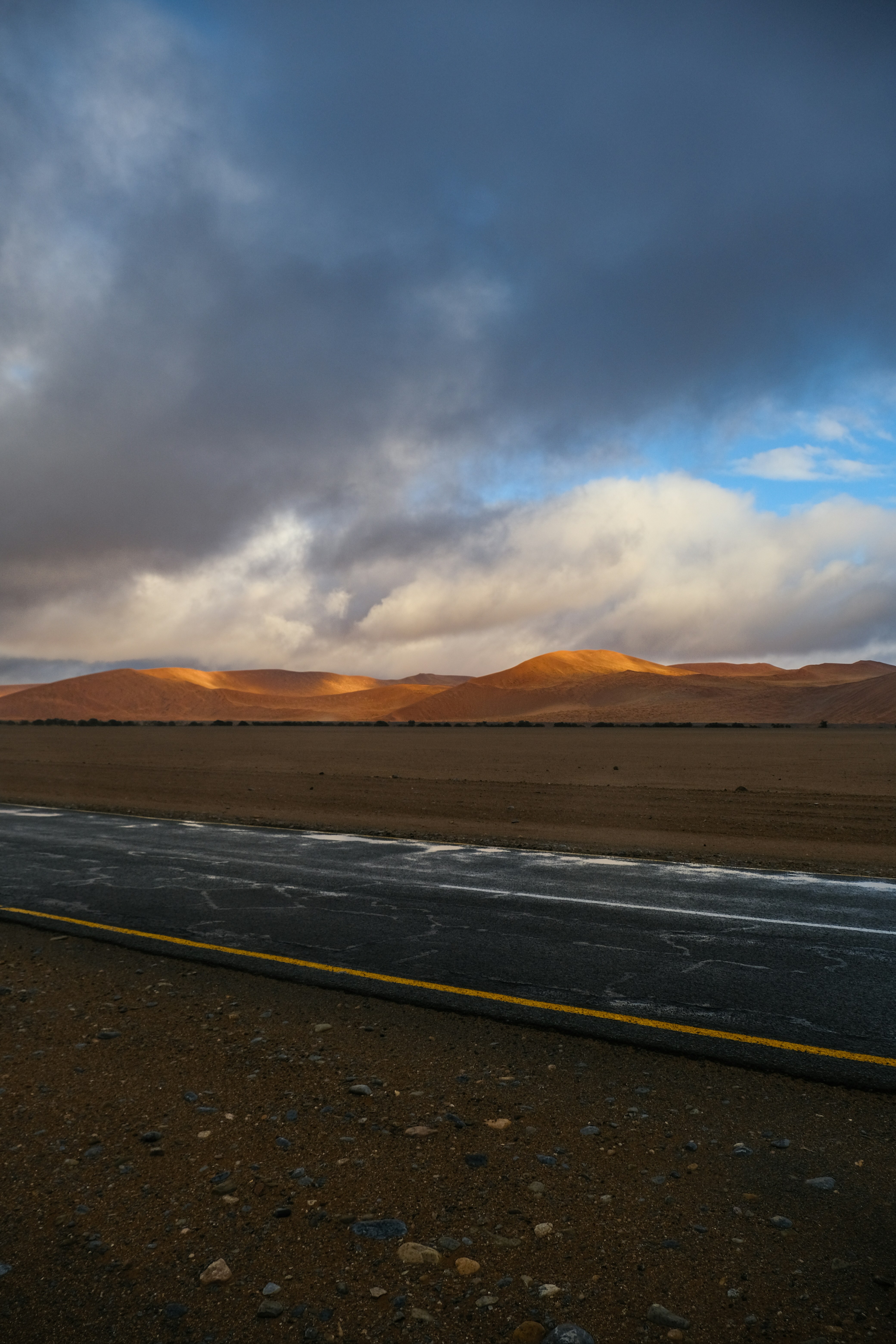 Sunlit Dunes at the Edge of a Quiet Desert Road