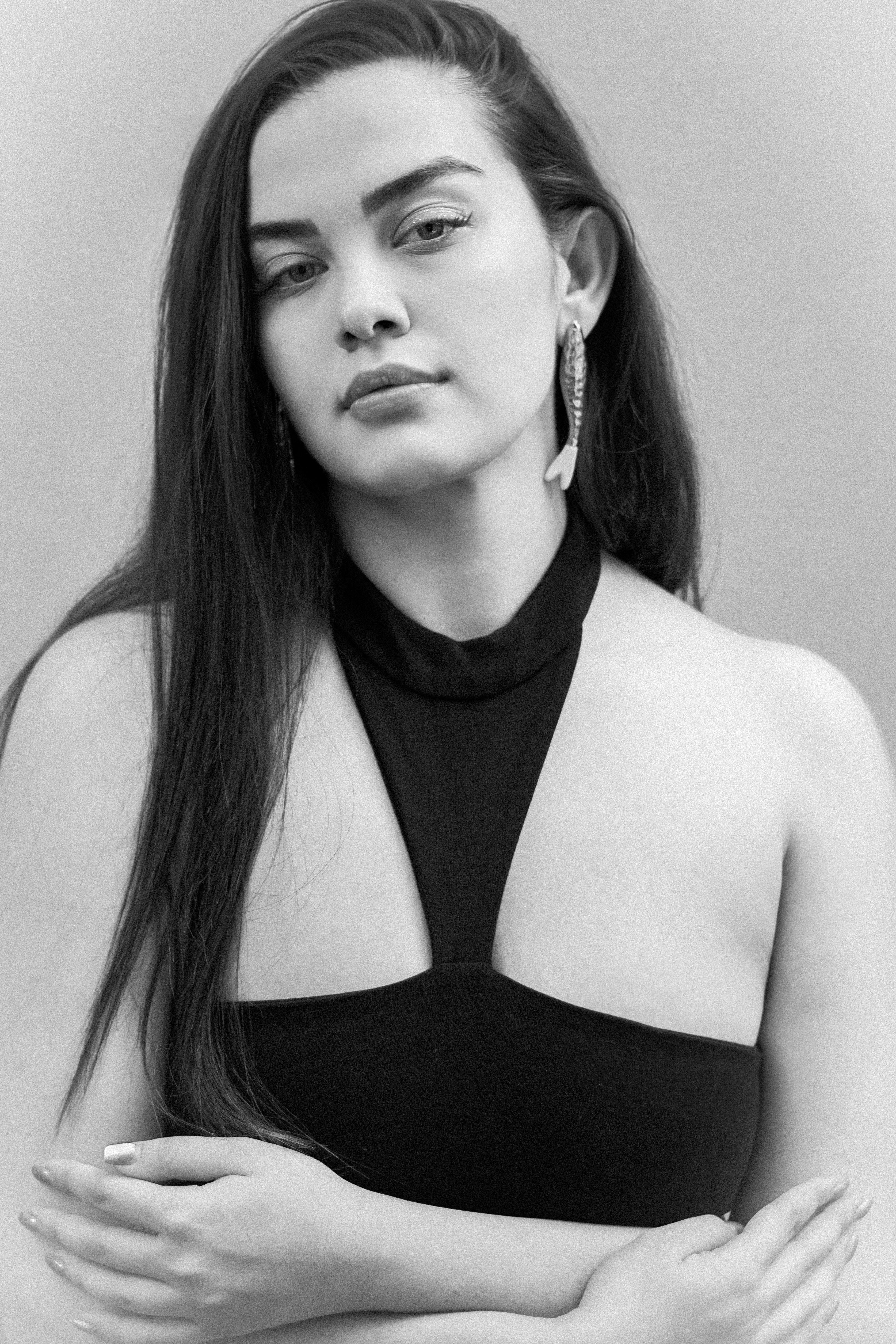Quiet Strength with Piercing Gaze in monochrome