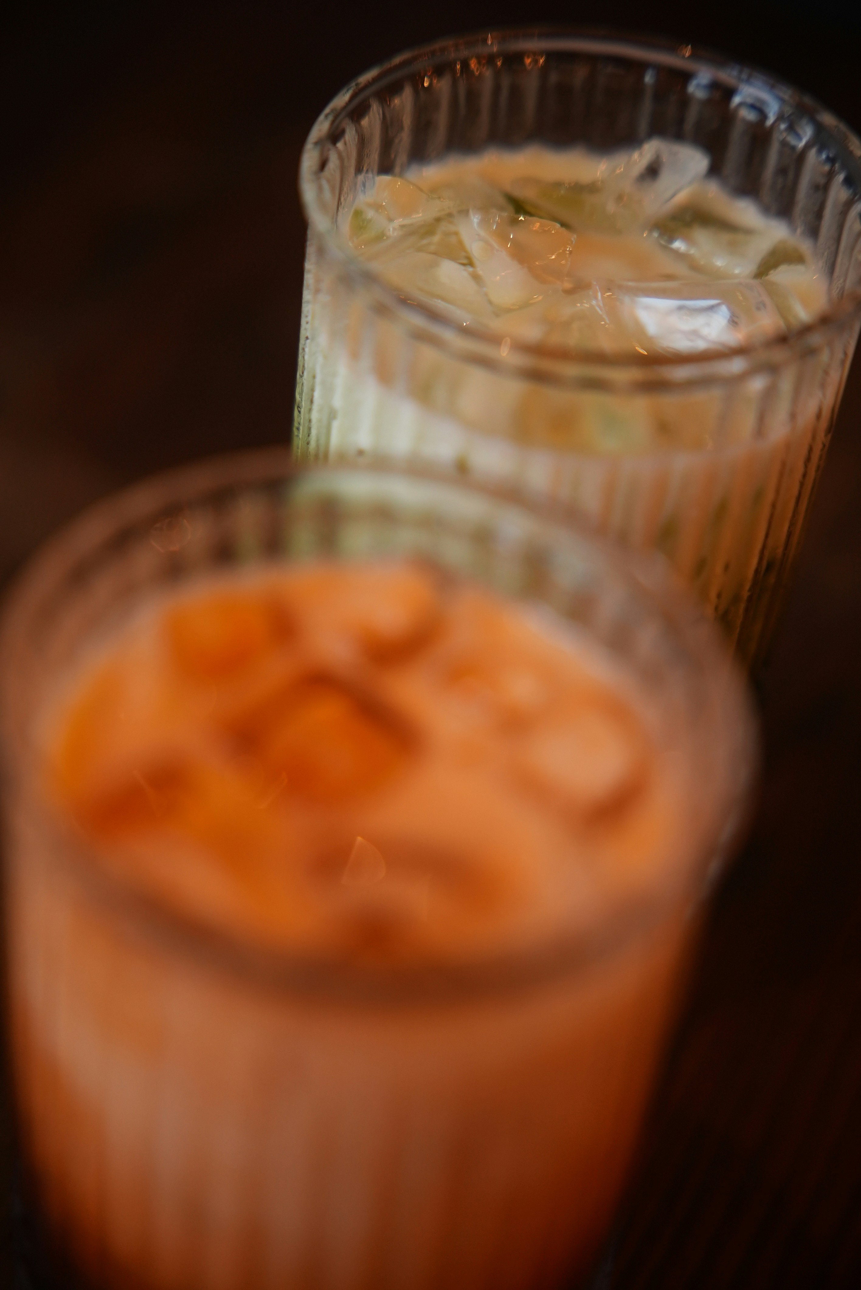 Two Glazed Glasses in Soft Focus: Warm Tones and Cold Ice