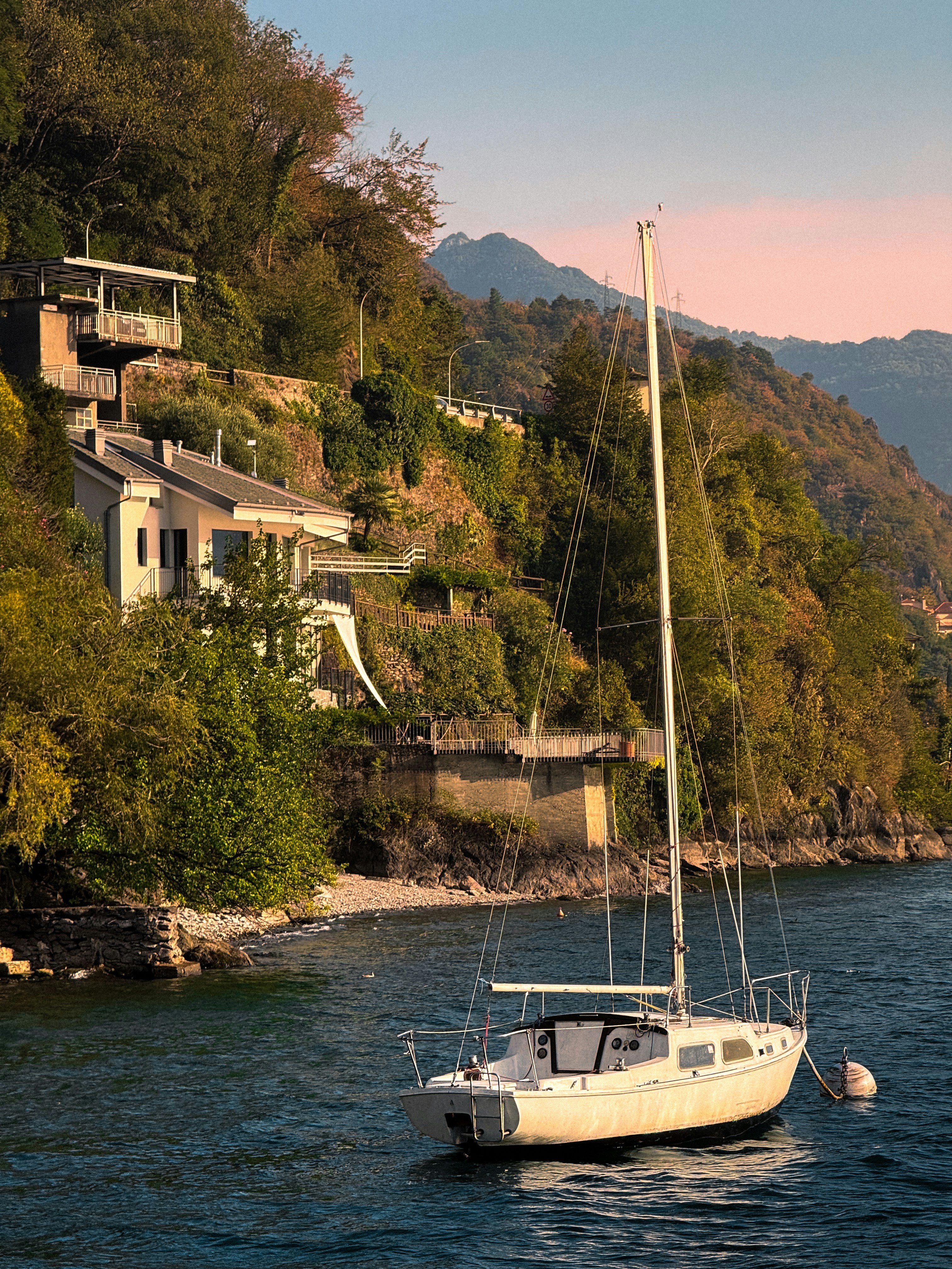 Sailboat at the Lakefront Cliffside Village at Sunset