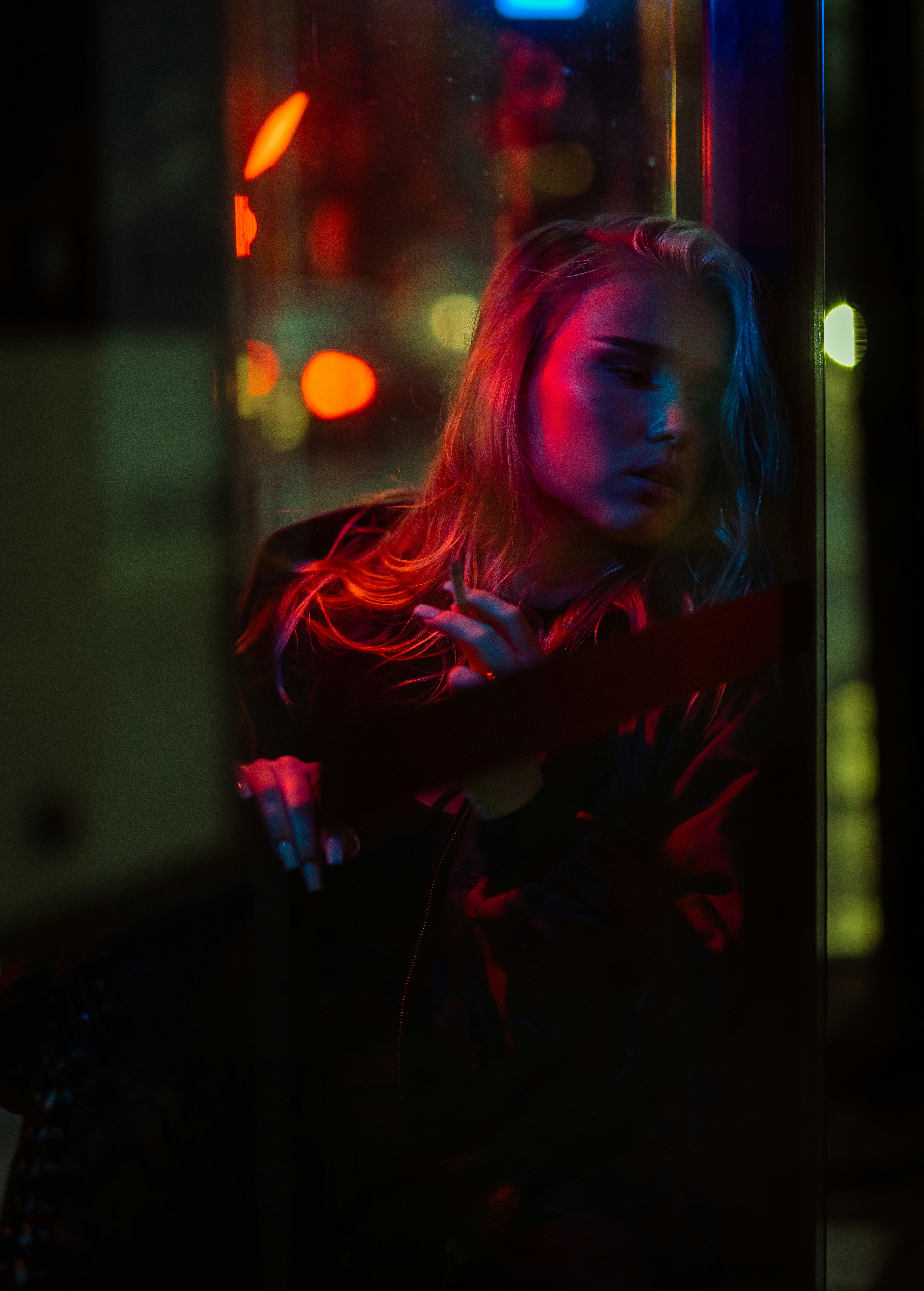 Neon Veil: A Portrait Through City Glass